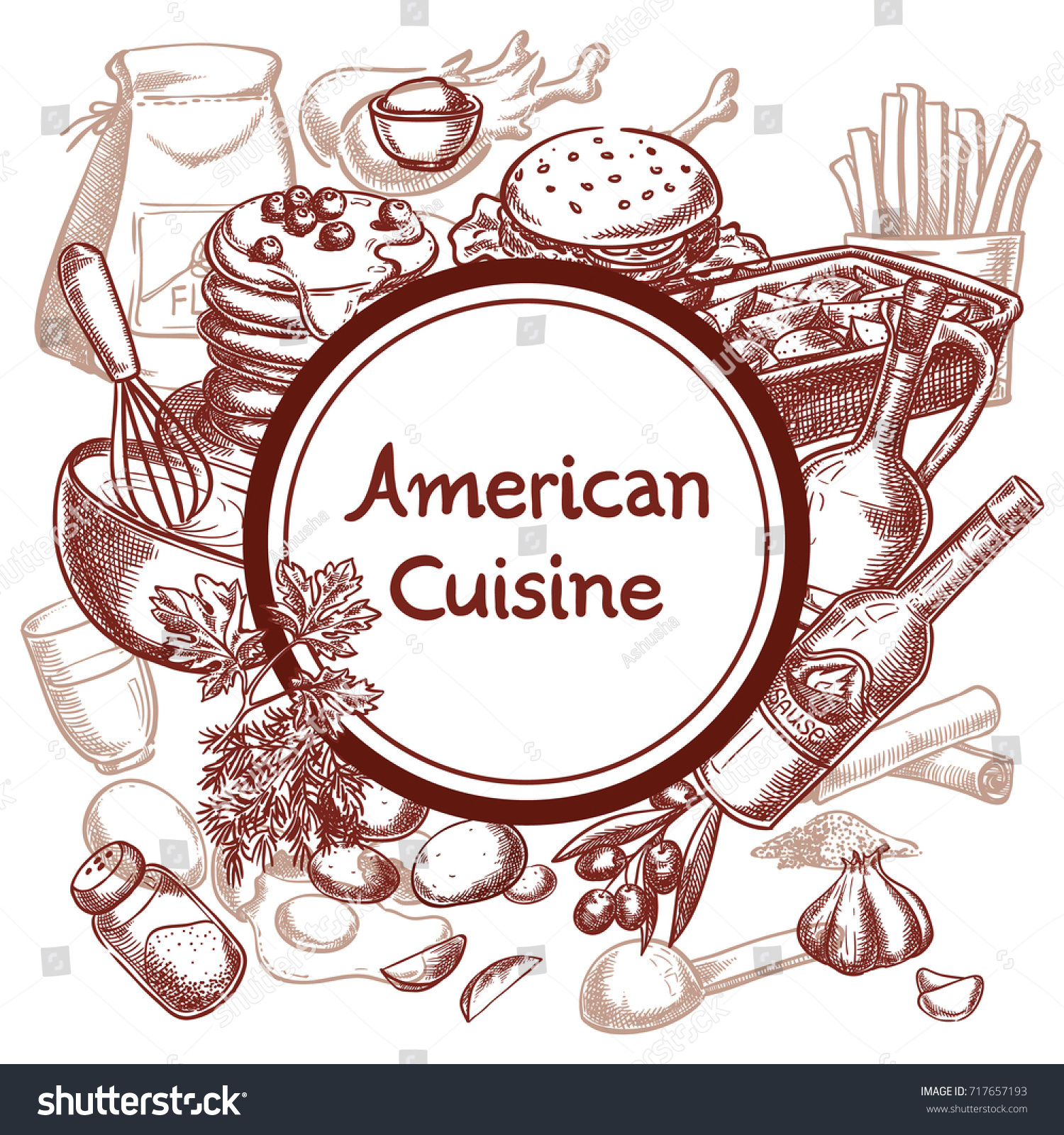 American Food Vector Sketch Composition Stock Vector (Royalty Free ...