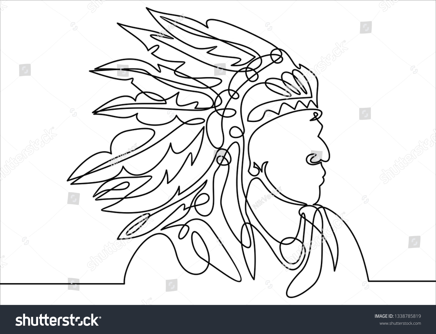 American Indiancontinuous Line Drawing Stock Vector (Royalty Free ...