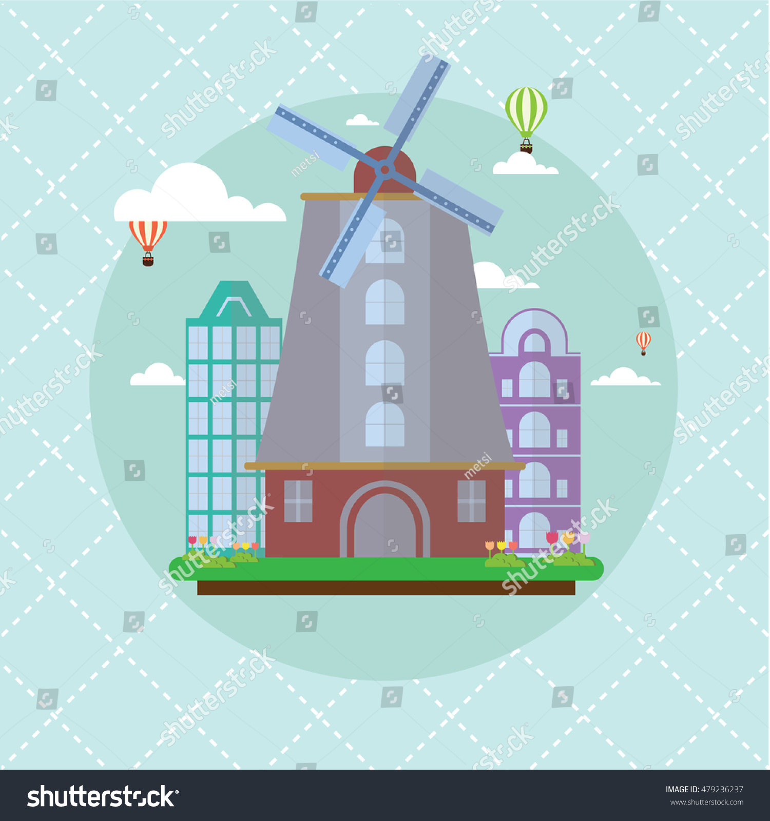 Amsterdam Landscape Flat Design Vector Stock Vector (Royalty Free ...