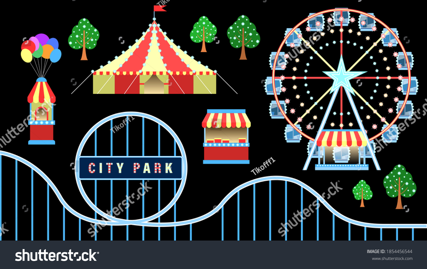 Amusement City Park Objects Isolated Black Stock Vector (Royalty Free ...