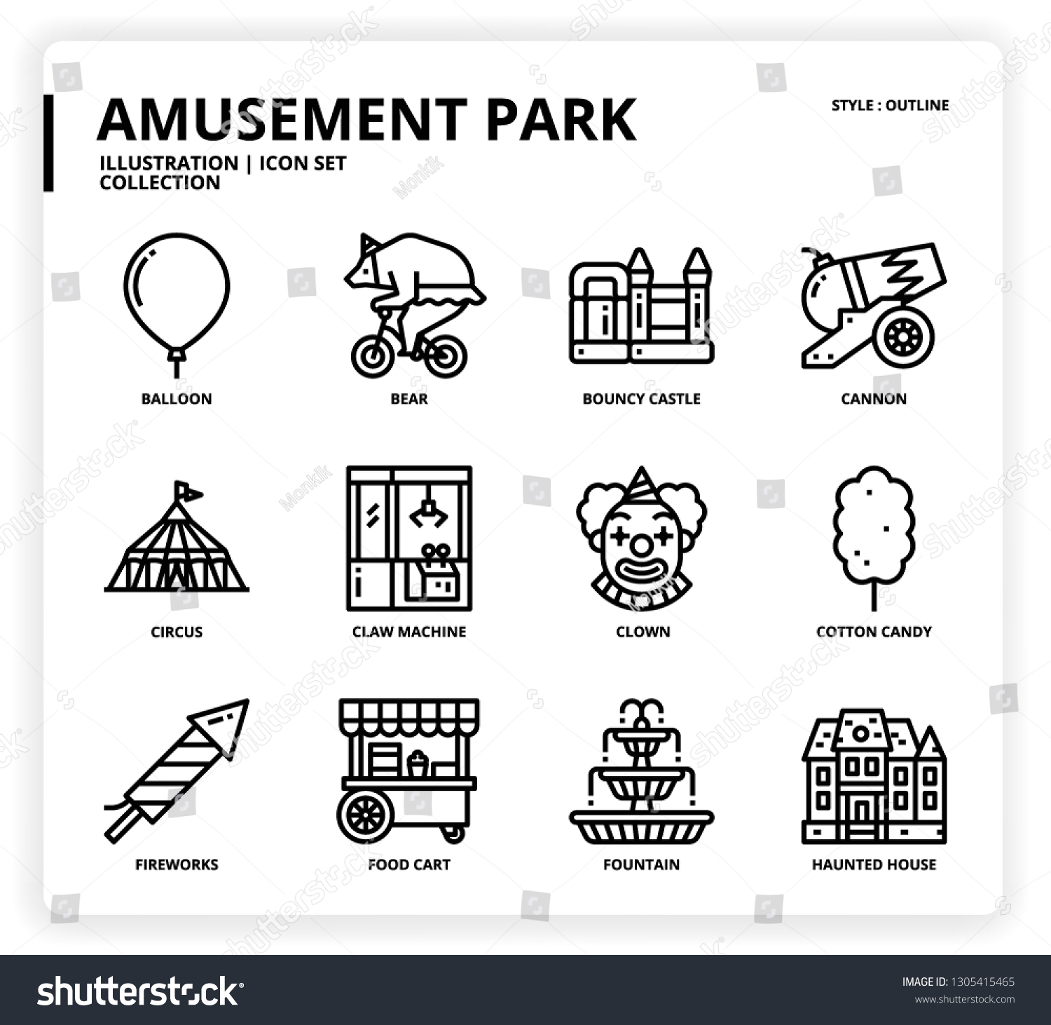 Amusement Park Icon Set Stock Vector (Royalty Free) 1305415465 ...