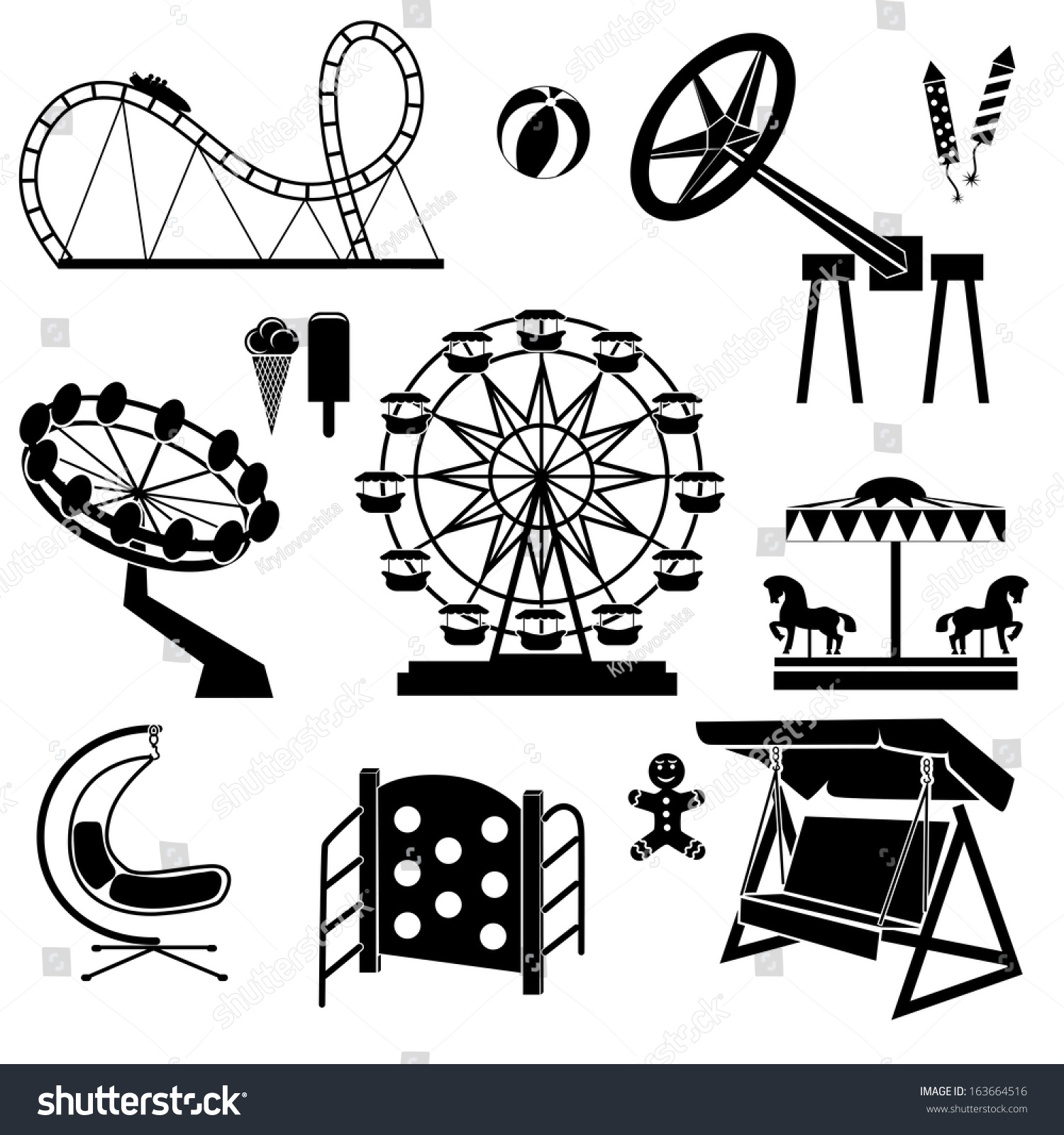 Amusement Park Icons Stock Vector (Royalty Free) 163664516 | Shutterstock