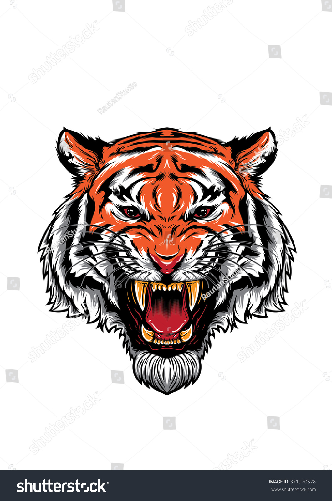 Angry Tiger Face Roaring Stock Vector 371920528 - Shutterstock