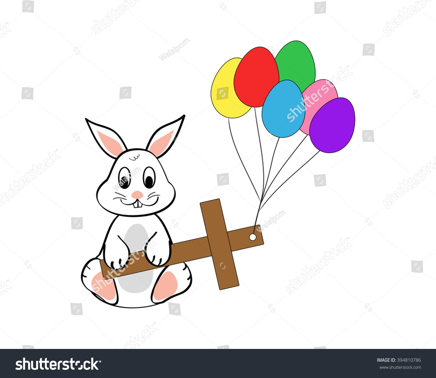 Easter Rabbit Holding Cross Balloons Stock Vector (Royalty Free ...