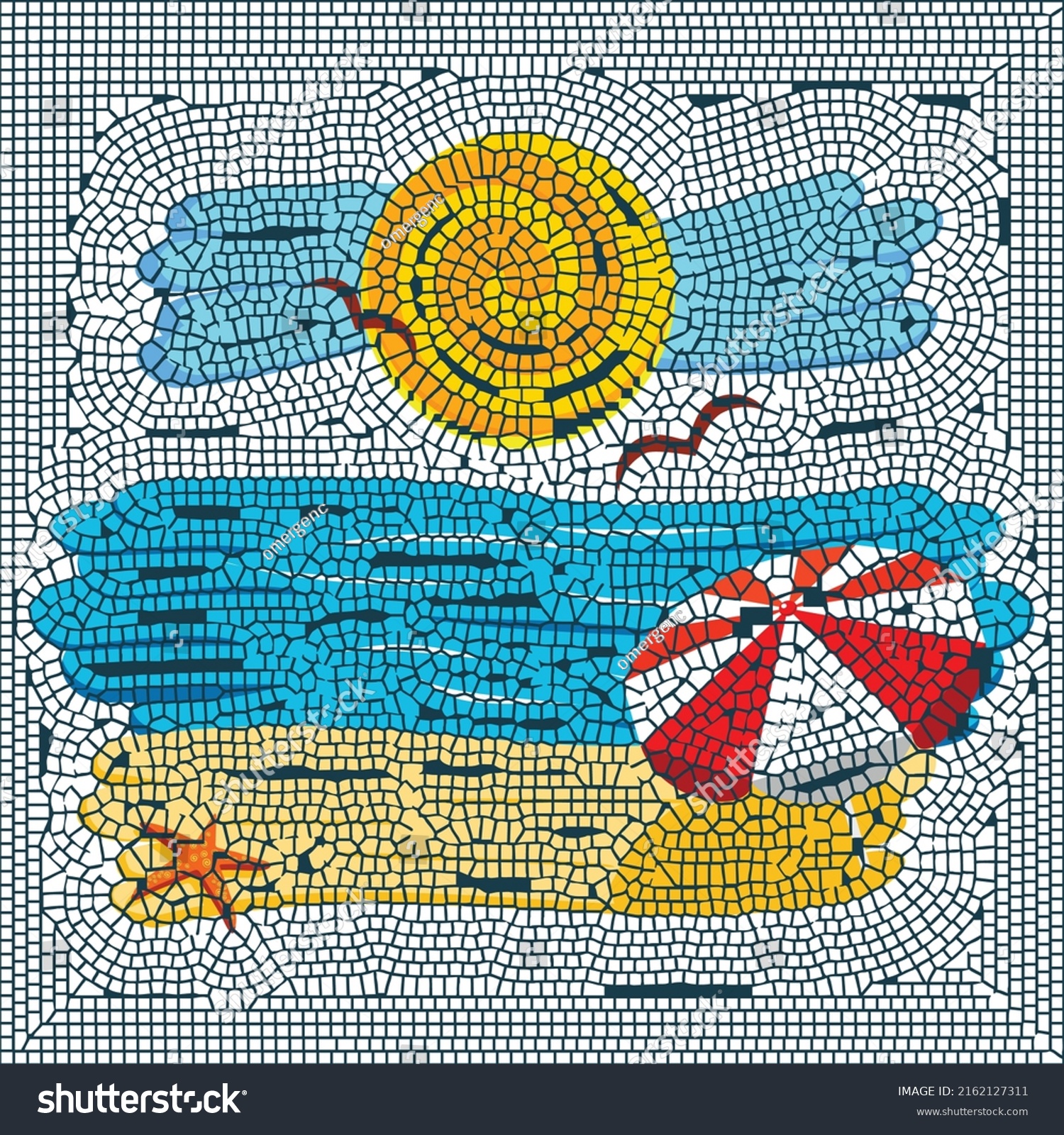 Editable Vector Beach Illustration Mosaic Work Stock Vector (Royalty ...