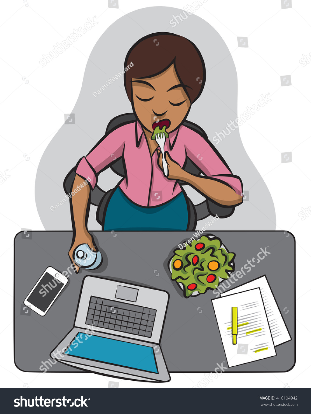 Office Worker Eats Lunch Her Desk Stock Vector (Royalty Free) 416104942