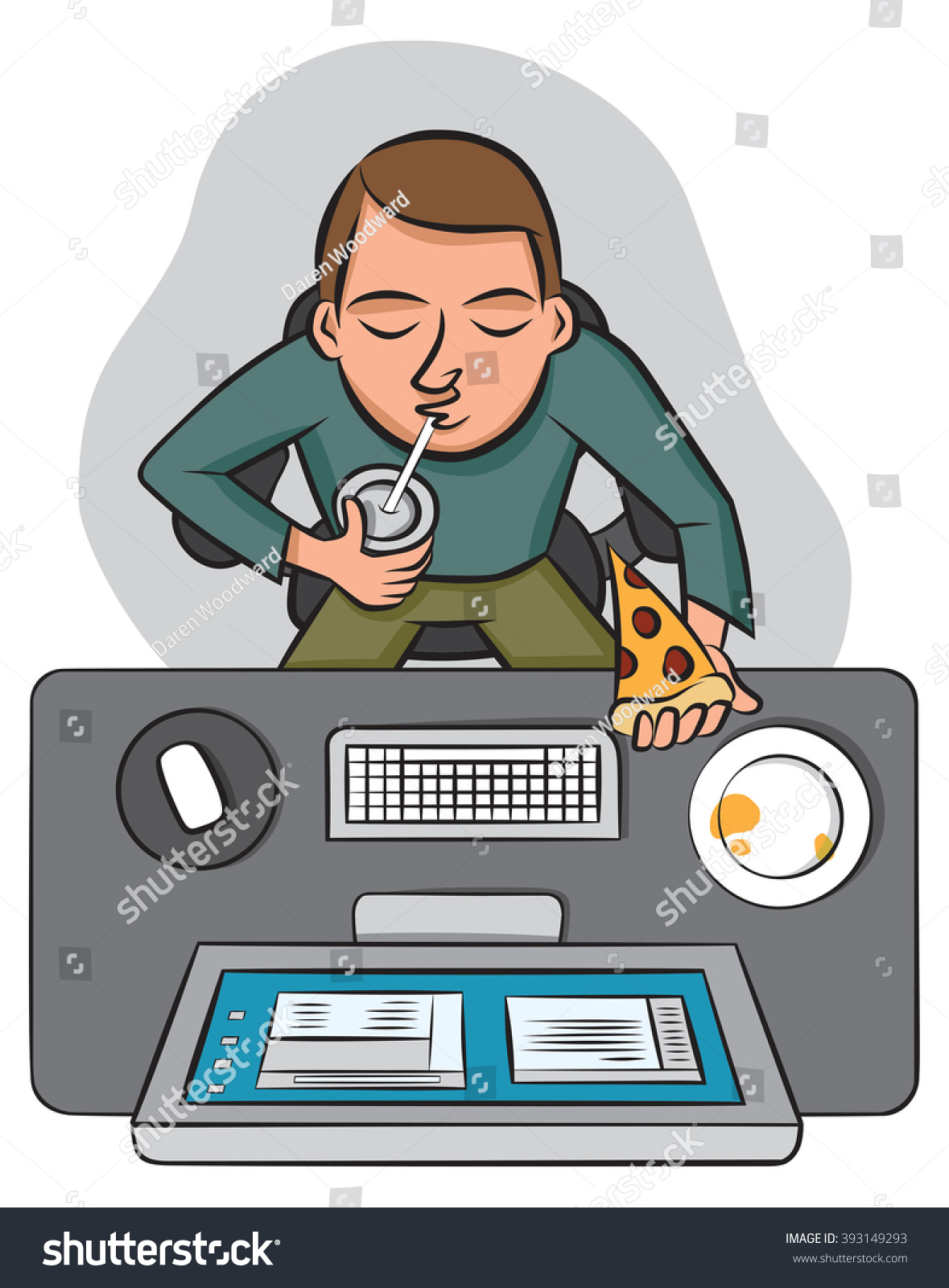 An Office Worker Eats Lunch At His Desk Stock Vector Illustration ...