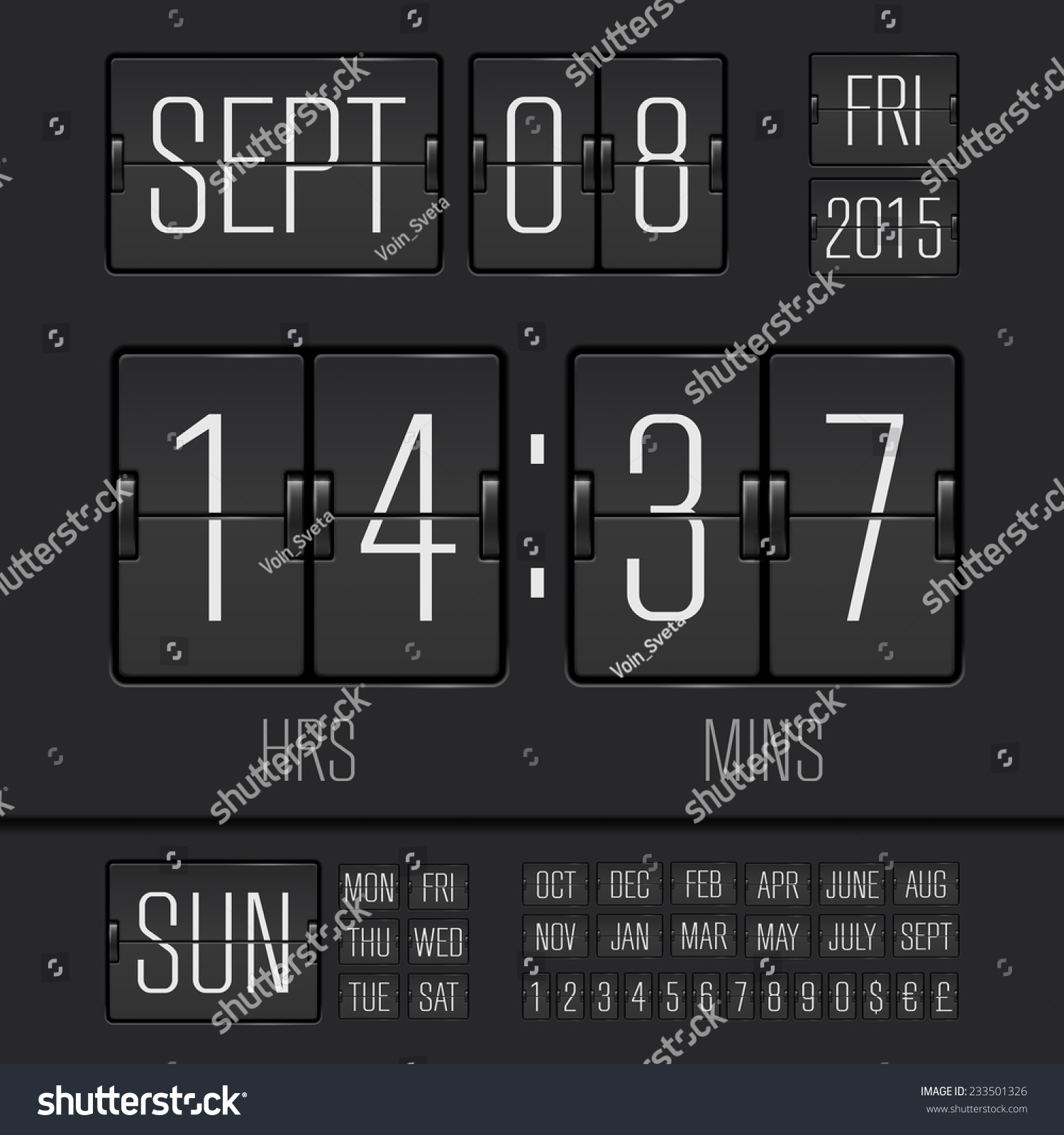 Vektor Stok Analog Black Scoreboard Digital Week Timer (Tanpa Royalti ...