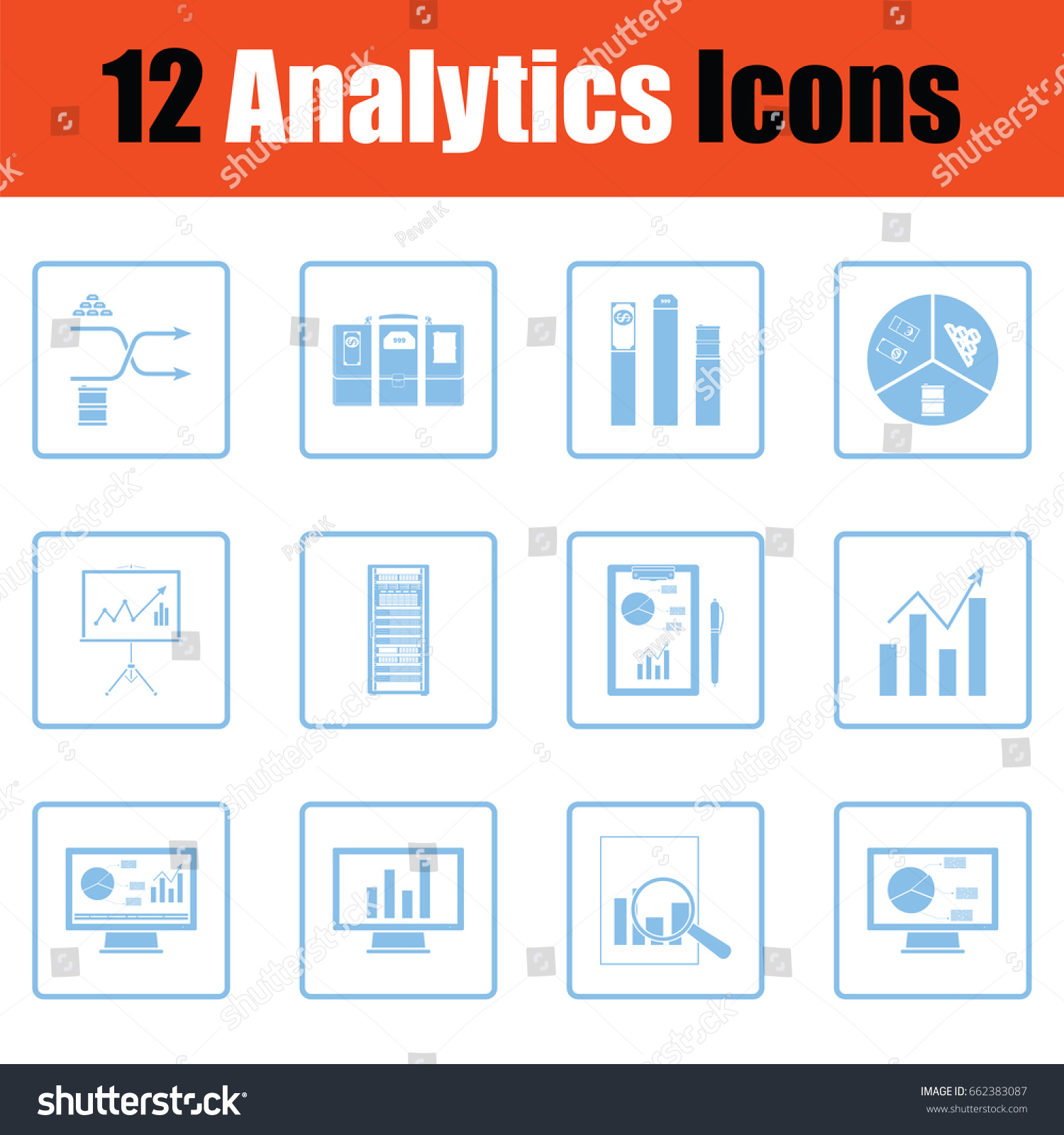 Analytics Icon Set Blue Frame Design Stock Vector (Royalty Free) 662383087
