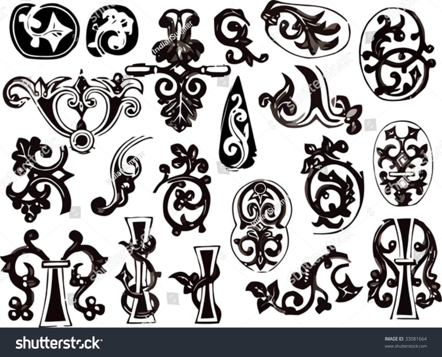 Ancient Medieval Ornamental Design Elements Set Stock Vector 33081664 ...