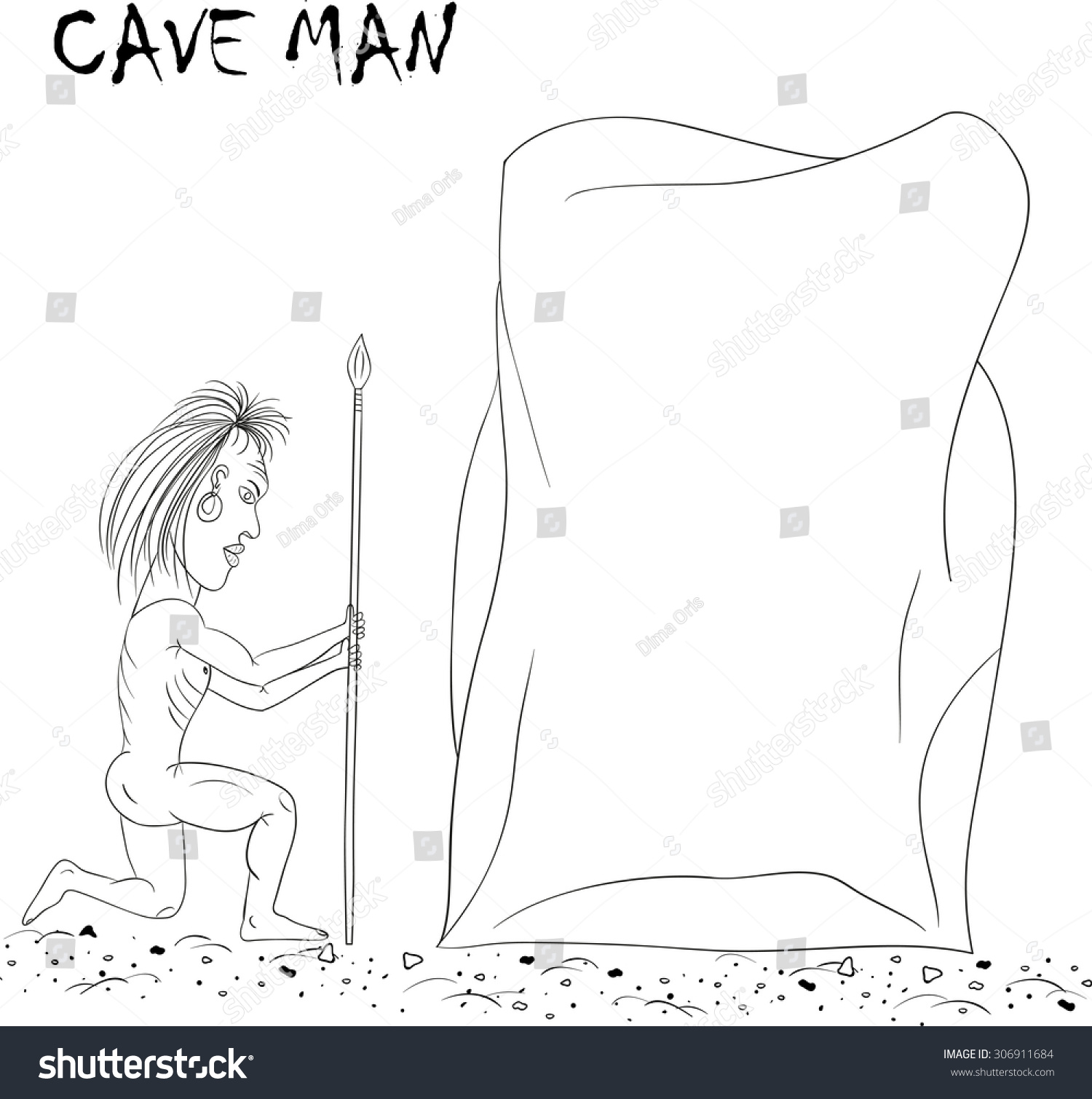 Ancient Cave Man Vector Outline Image : image vectorielle de stock ...