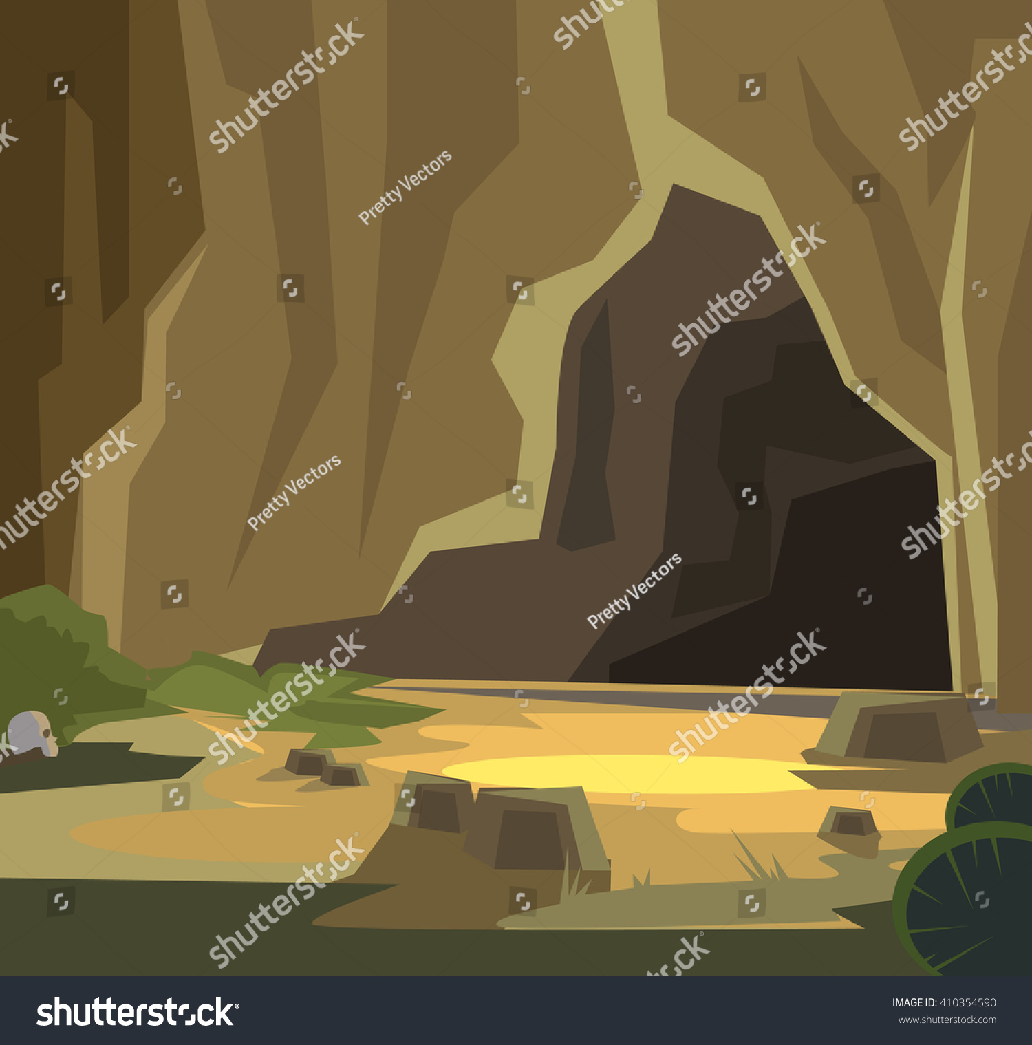 Ancient Cave Vector Flat Cartoon Illustration : image vectorielle de ...