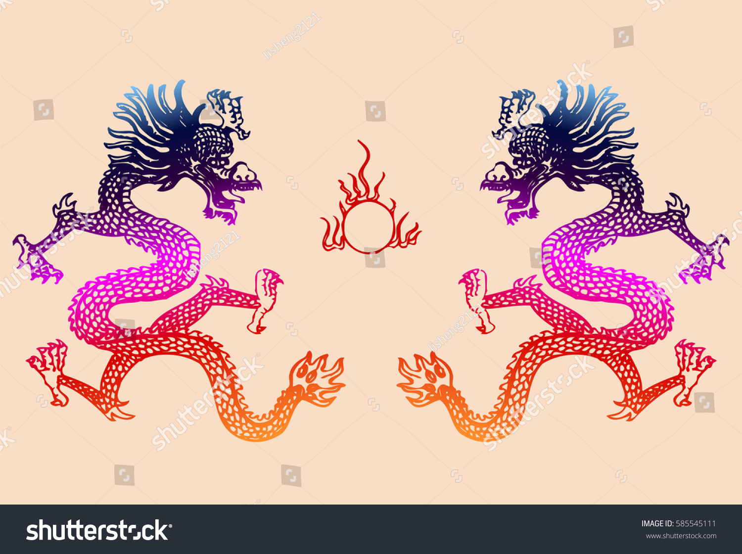 Ancient Chinese Dragon Pattern Stock Vector (Royalty Free) 585545111
