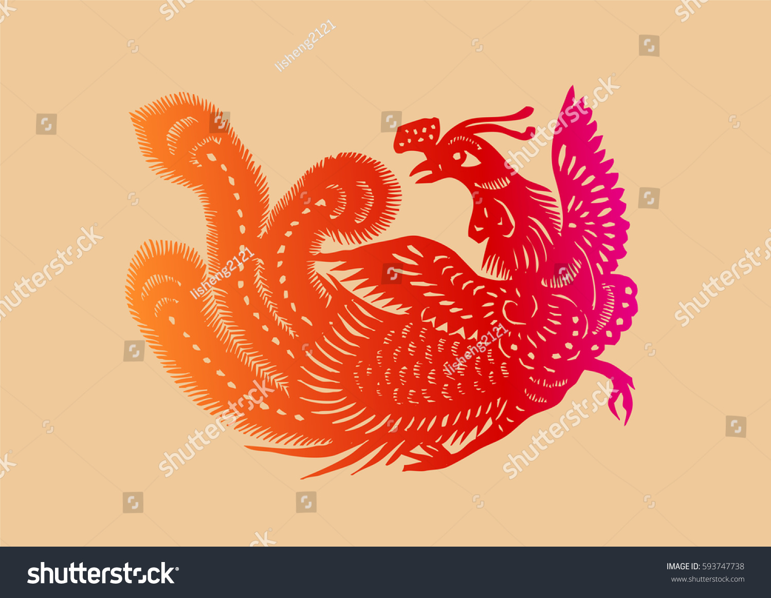Ancient Chinese Phoenix Stock Vector (Royalty Free) 593747738 ...