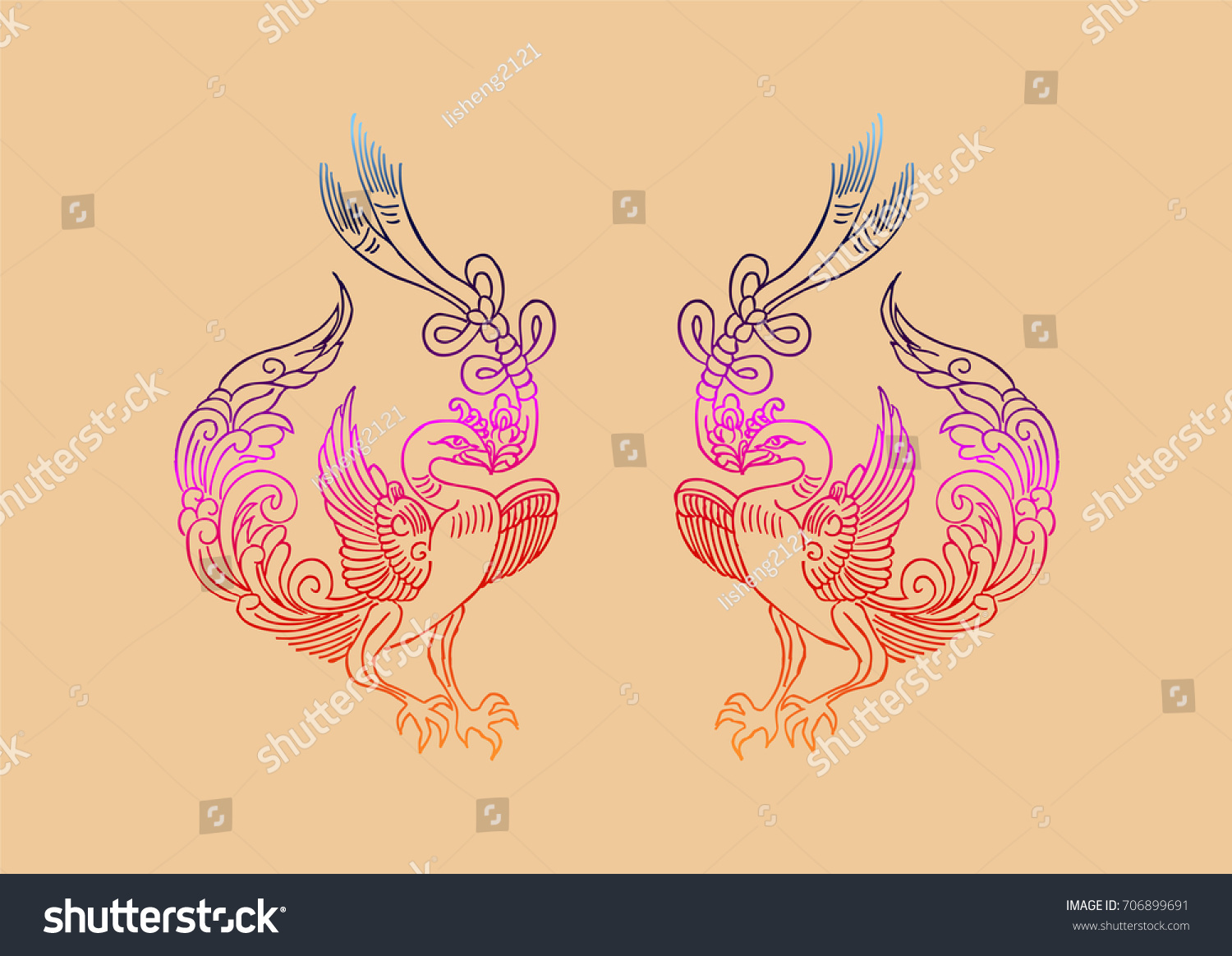 Ancient Chinese Phoenix Pattern Stock Vector (Royalty Free) 706899691