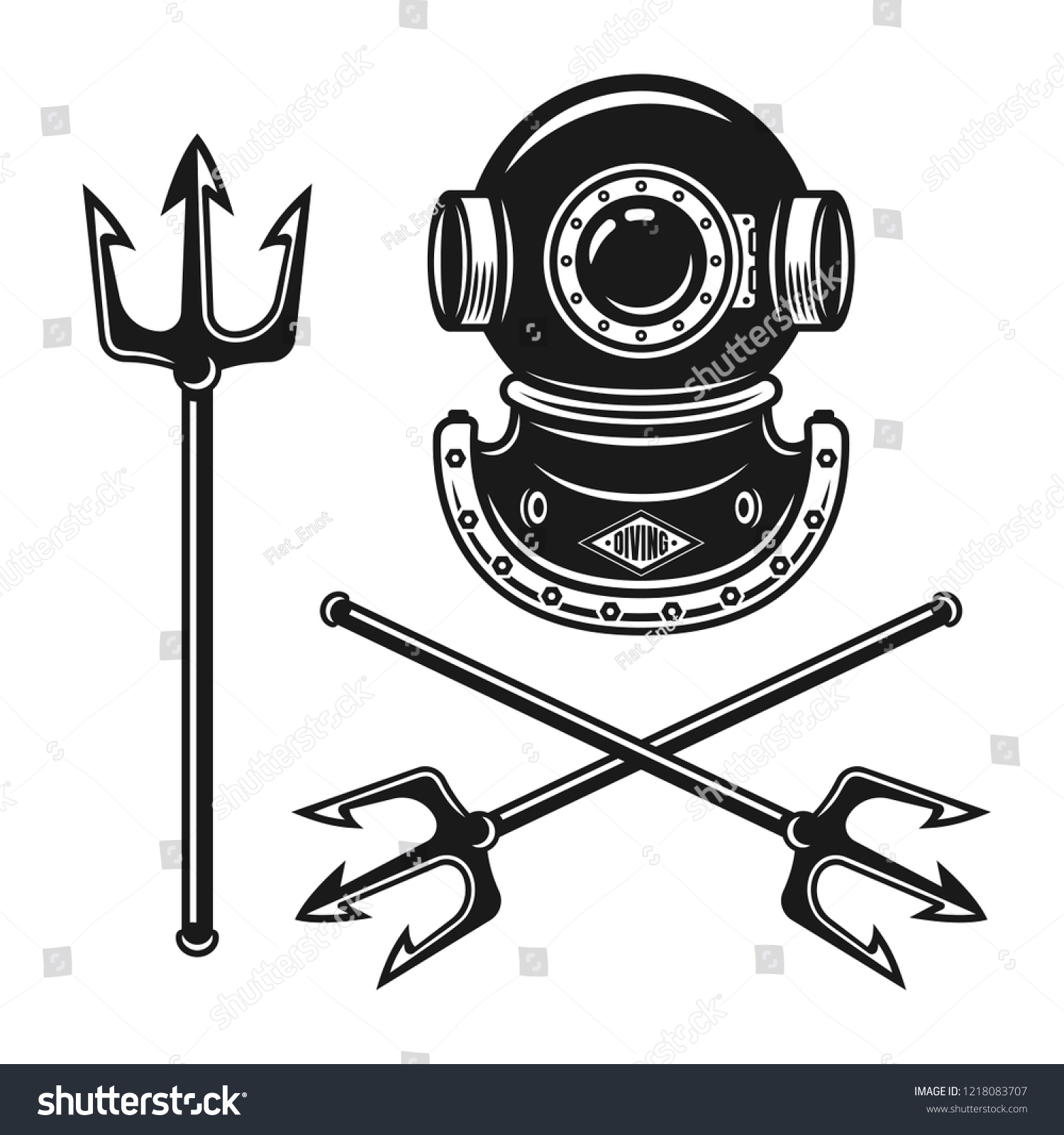 Ancient Diving Helmet Neptune Trident Vector Stock Vector (Royalty Free ...