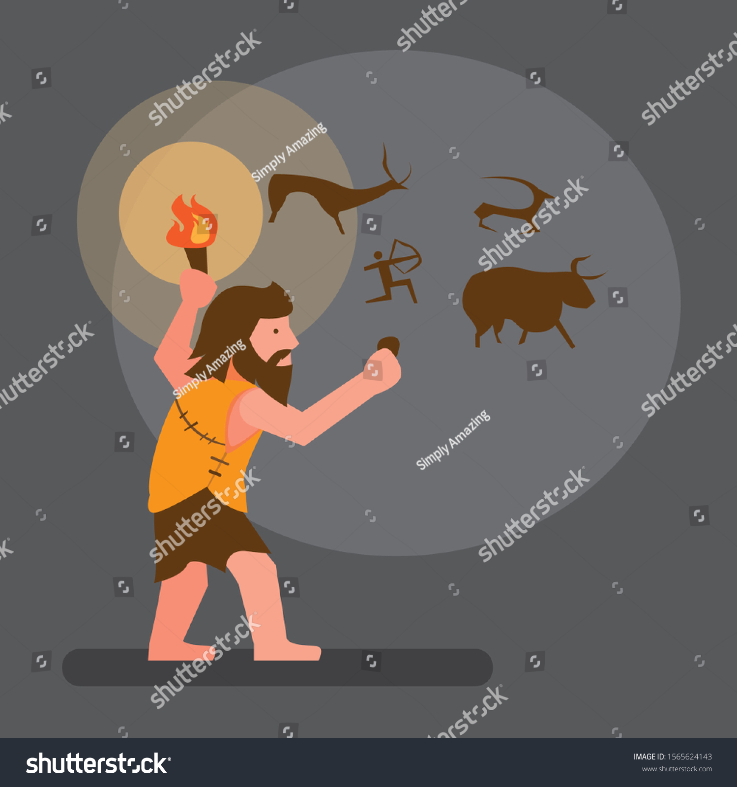 Ancient Human Drawing Cave Flat Illustration Stock Vector (Royalty Free ...