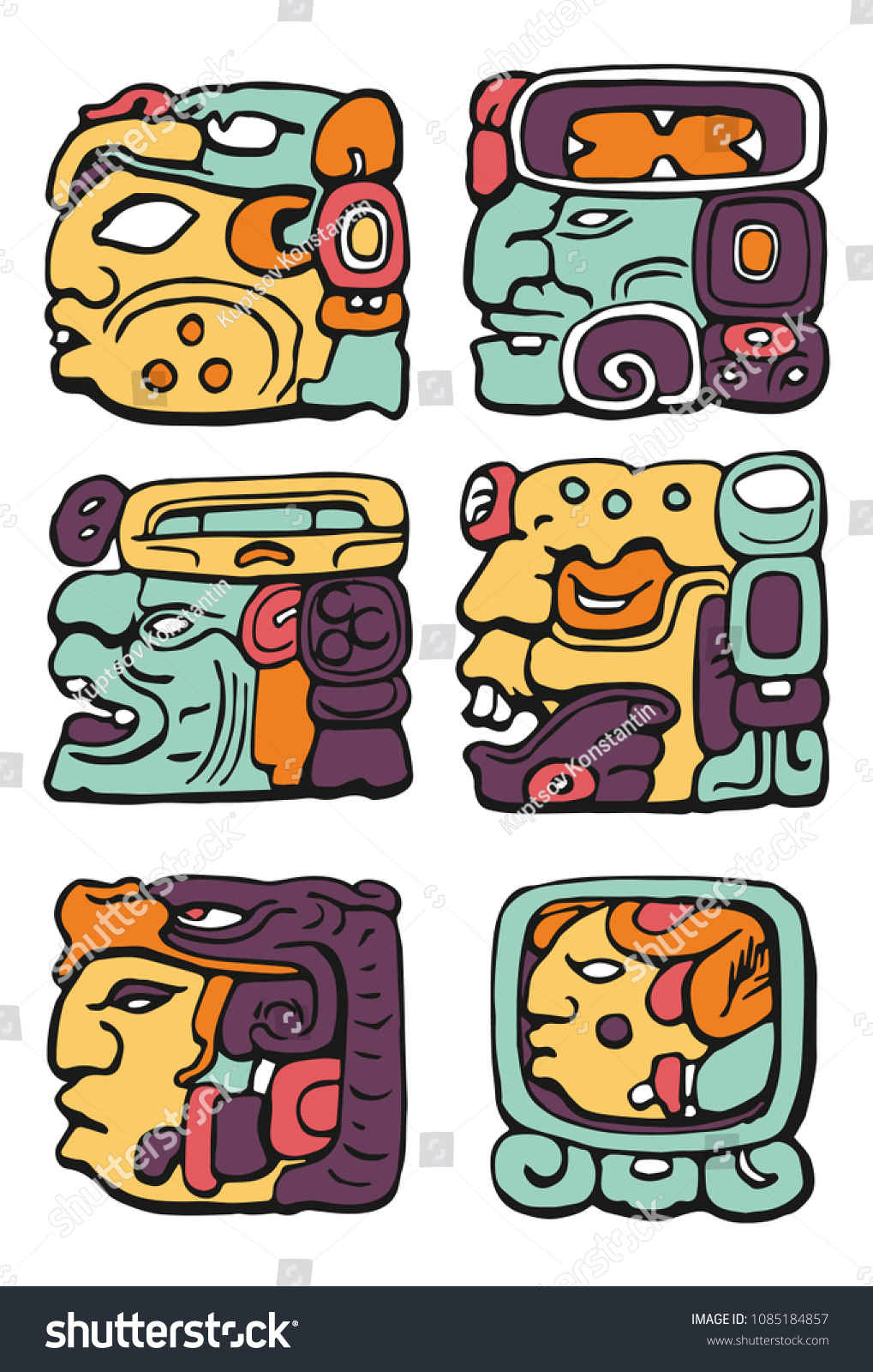 Ancient Maya Glyphs Stock Vector (Royalty Free) 1085184857