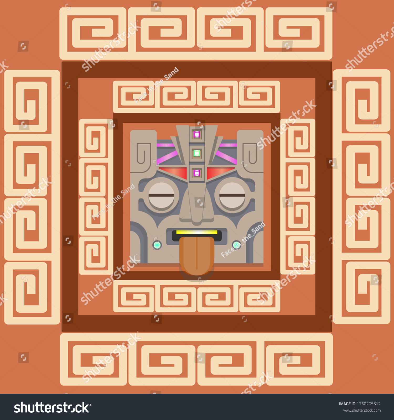 Ancient Mayan Mask Ancient Patterns Stock Vector (Royalty Free) 1760205812