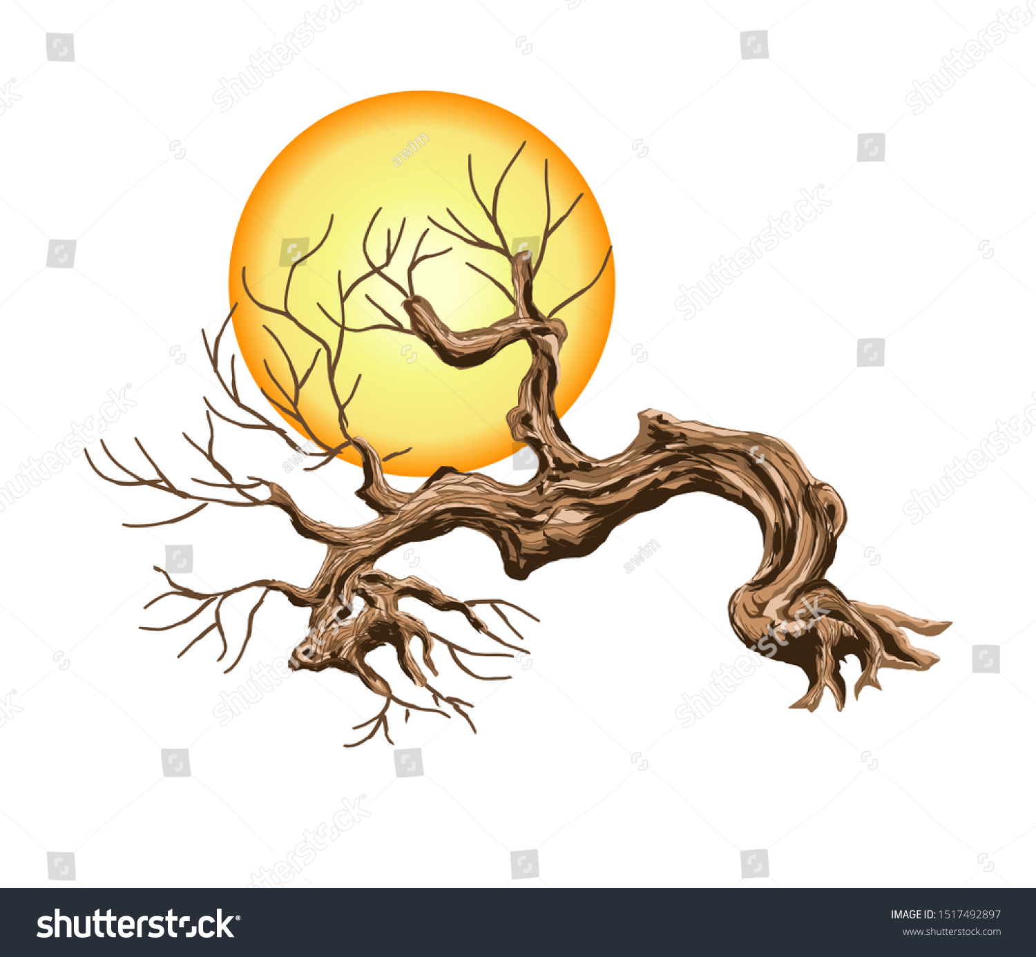 Ancient Tree Moon Background Stock Vector (Royalty Free) 1517492897