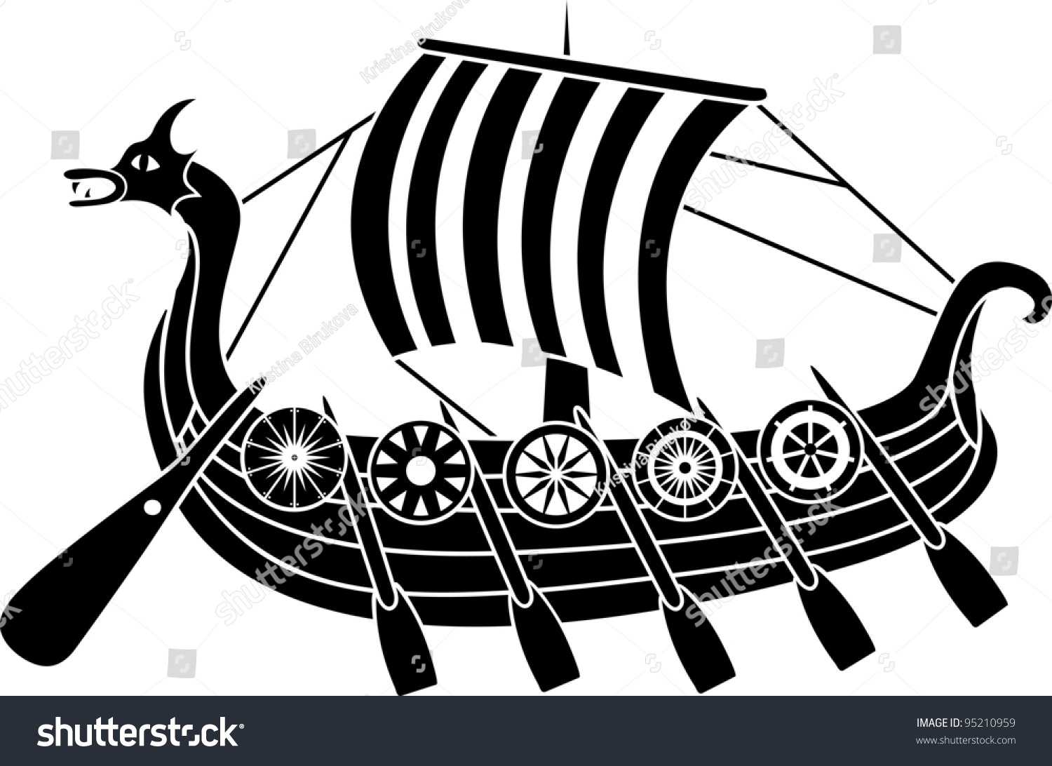 Ancient Vikings Ship With Shields Stencil Stock Vector Illustration ...