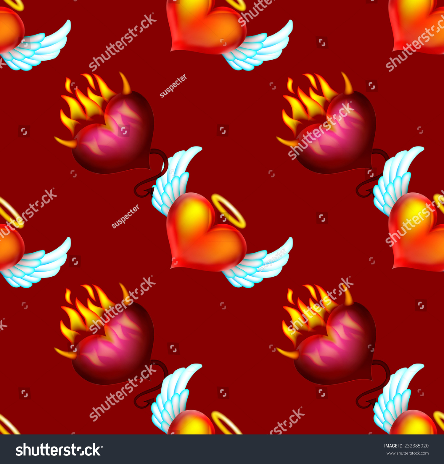 Angel Devil Heart Seamless Pattern Stock Vector (Royalty Free ...