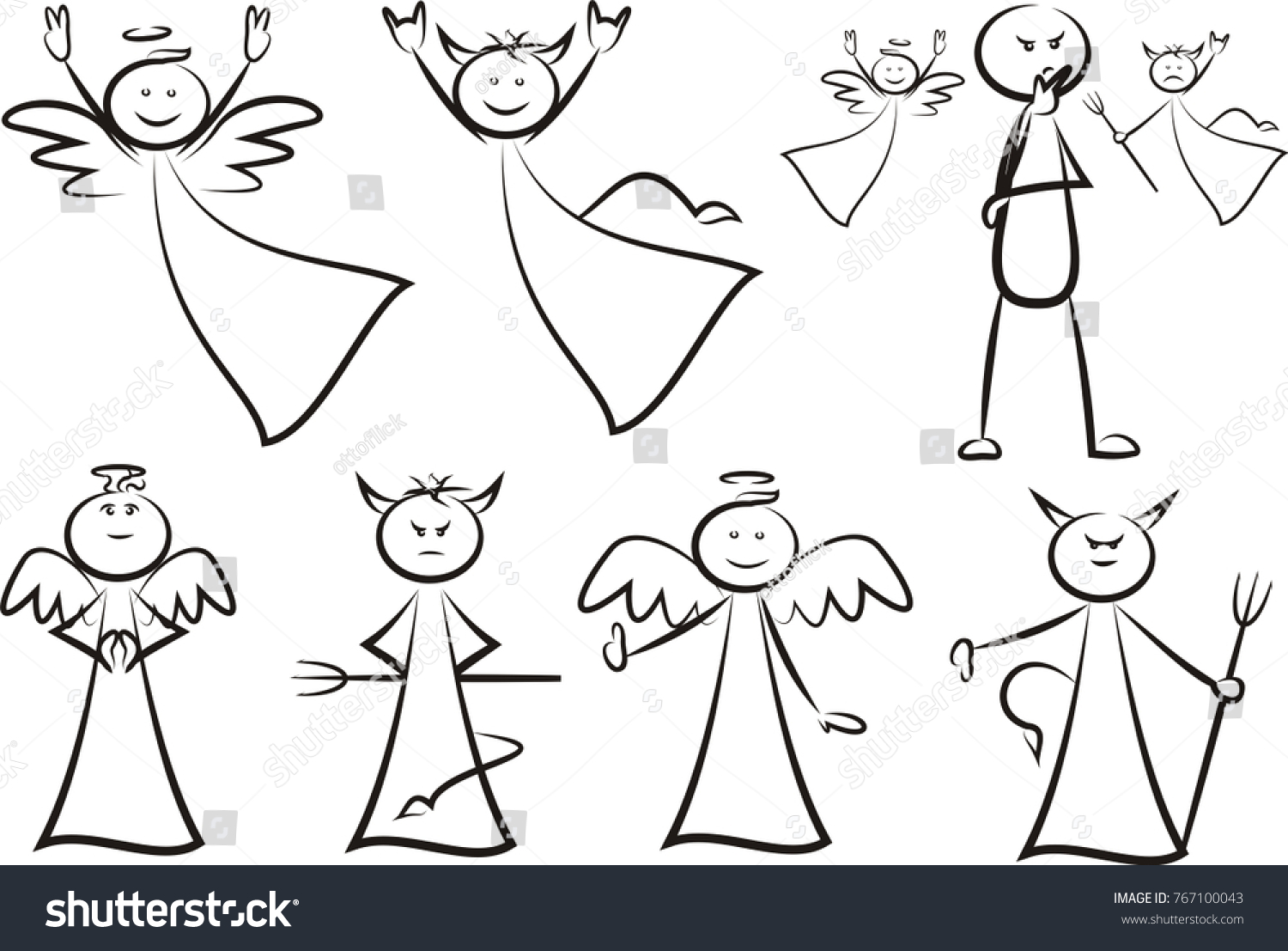 Angel Devil Vector Outlines Silhouettes Set Stock Vector (Royalty Free ...