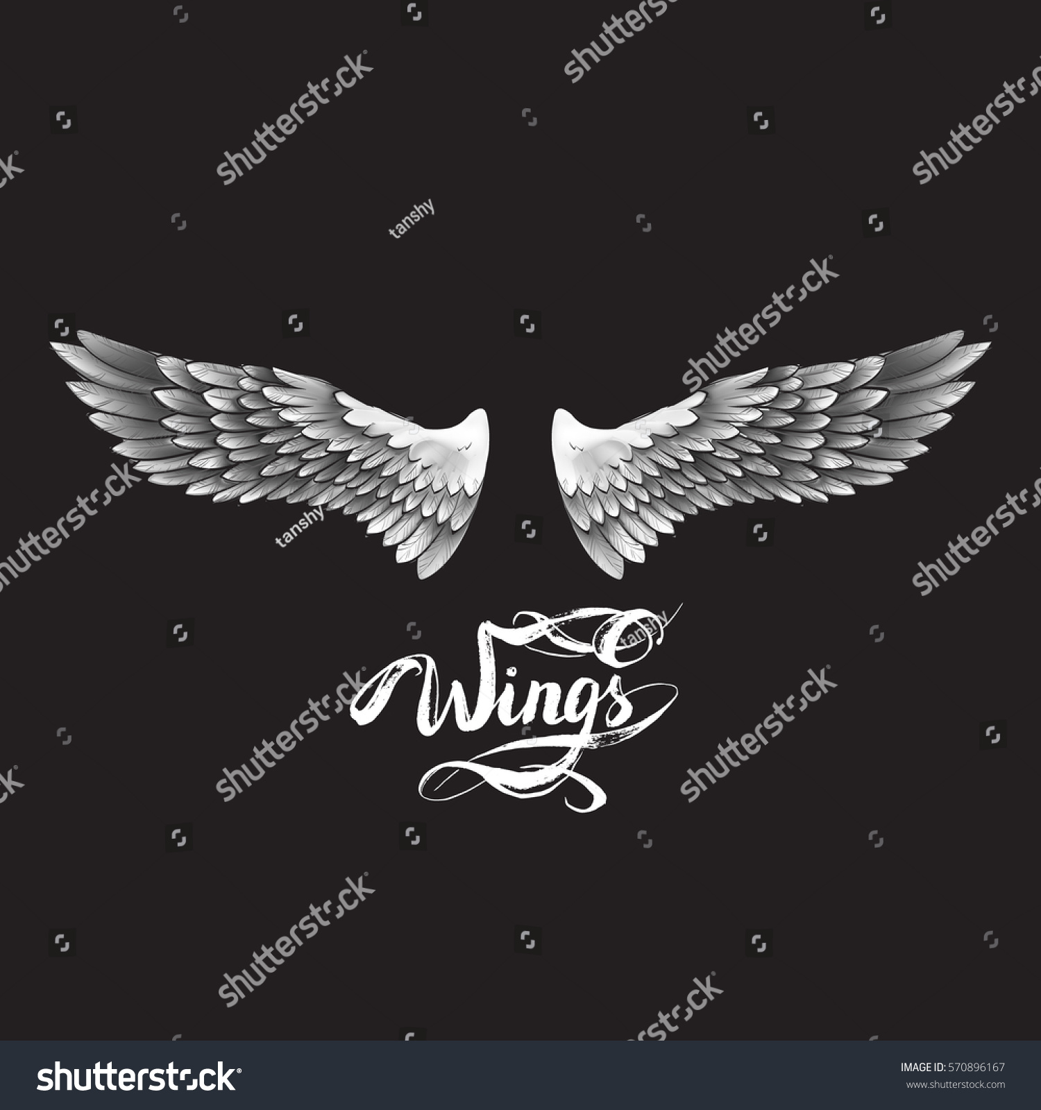 Angel Wings Lettering Drawing Vector: vector de stock (libre de ...