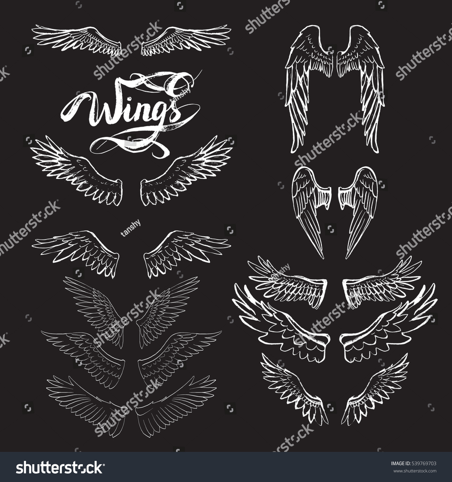 Angel Wings Vector Lettering Drawing Arkivvektor (royaltyfri) 539769703 ...
