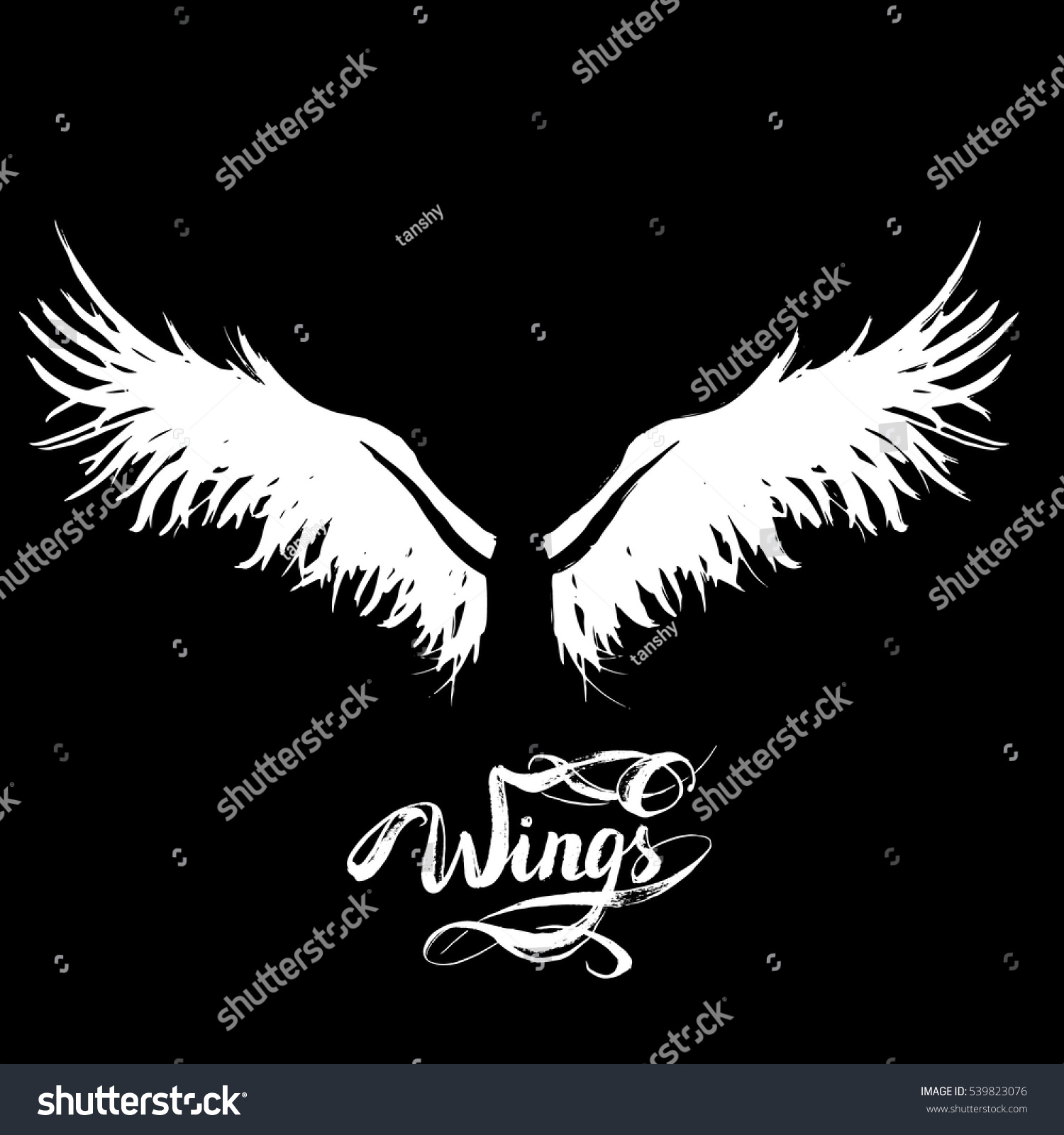 Angel Wings Vector Lettering Drawing: vector de stock (libre de ...