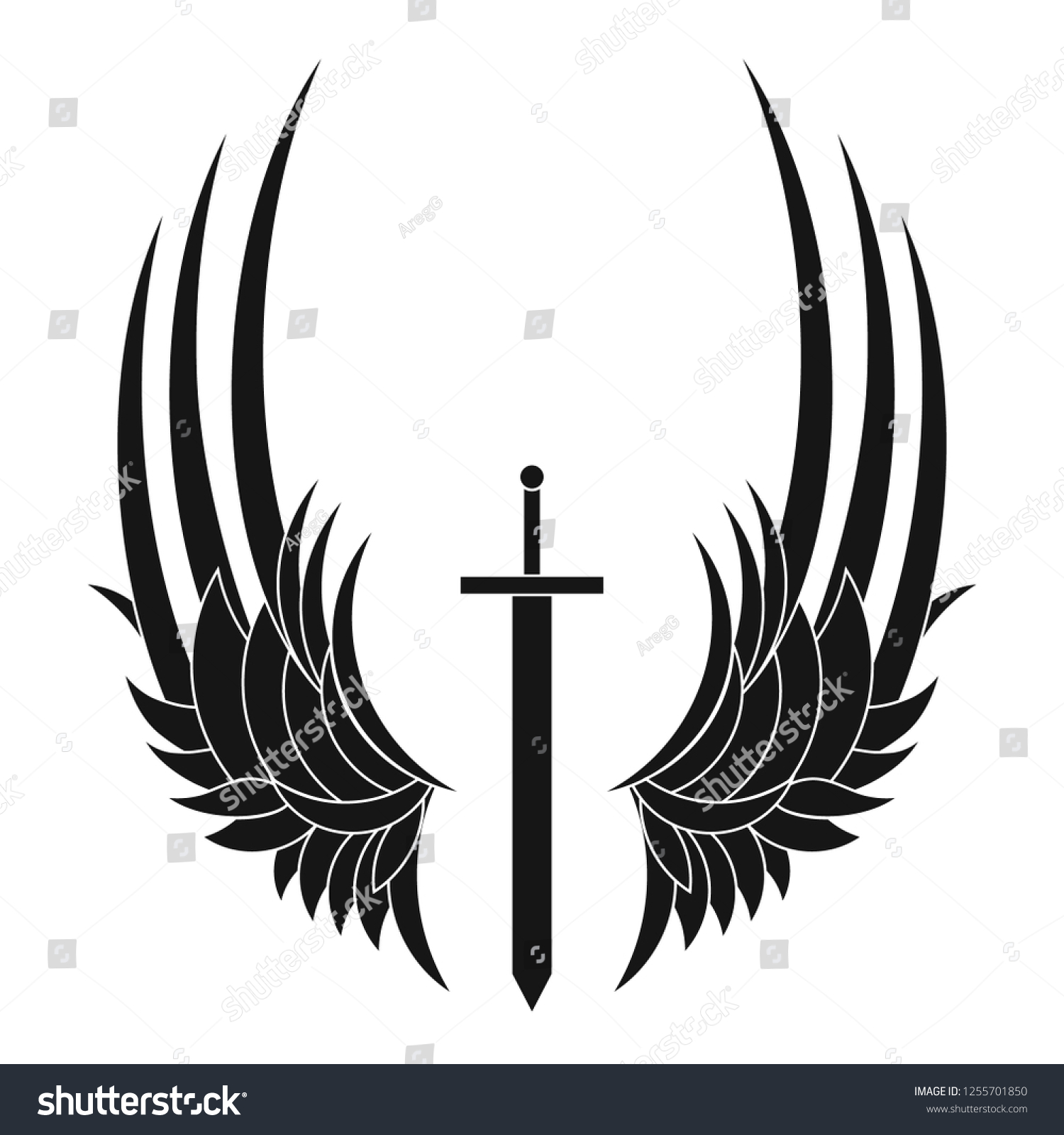Angelic Wings Sword Vector Tattoo Logo 库存矢量图(免版税)1255701850 Shutterstock