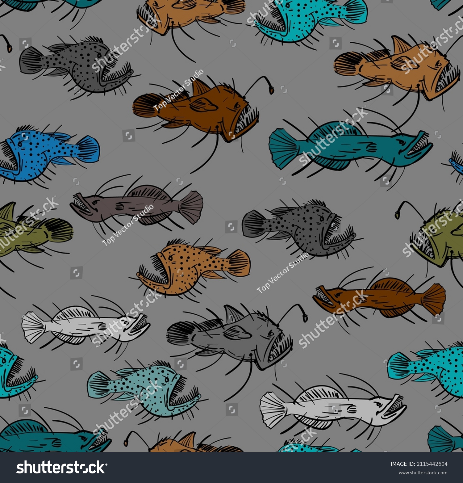 Angler Deep Sea Fish Pattern Seamless Stock Vector (Royalty Free ...