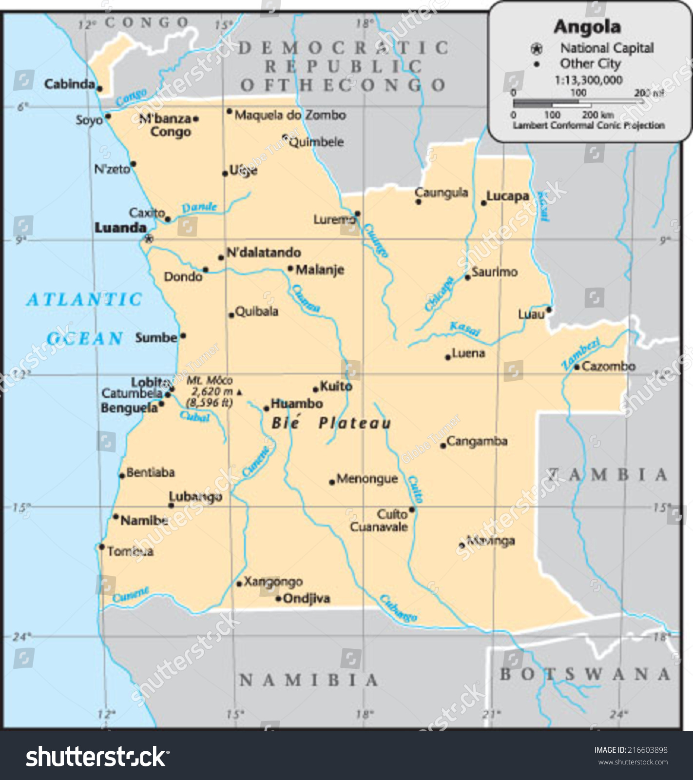 Angola Country Map: เวกเตอร์สต็อก (ปลอดค่าลิขสิทธิ์) 216603898 ...