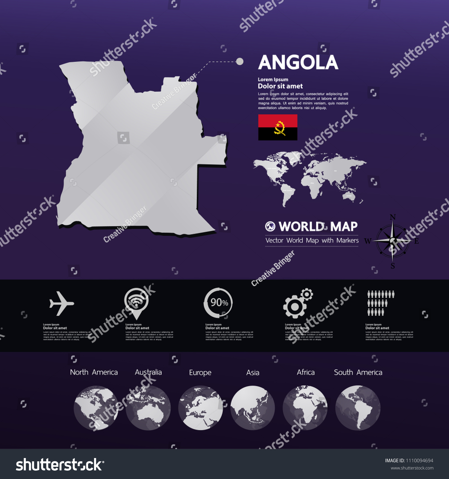 Angola Map Vector Illustration Stock Vector (Royalty Free) 1110094694 ...