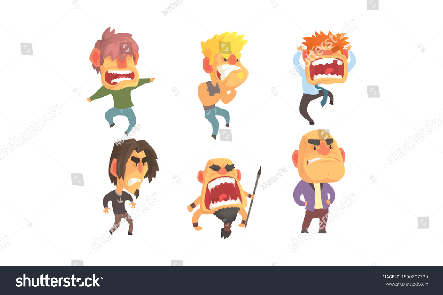 Angry Exasperated Men Shouting Vector Set Stock Vector (Royalty Free ...