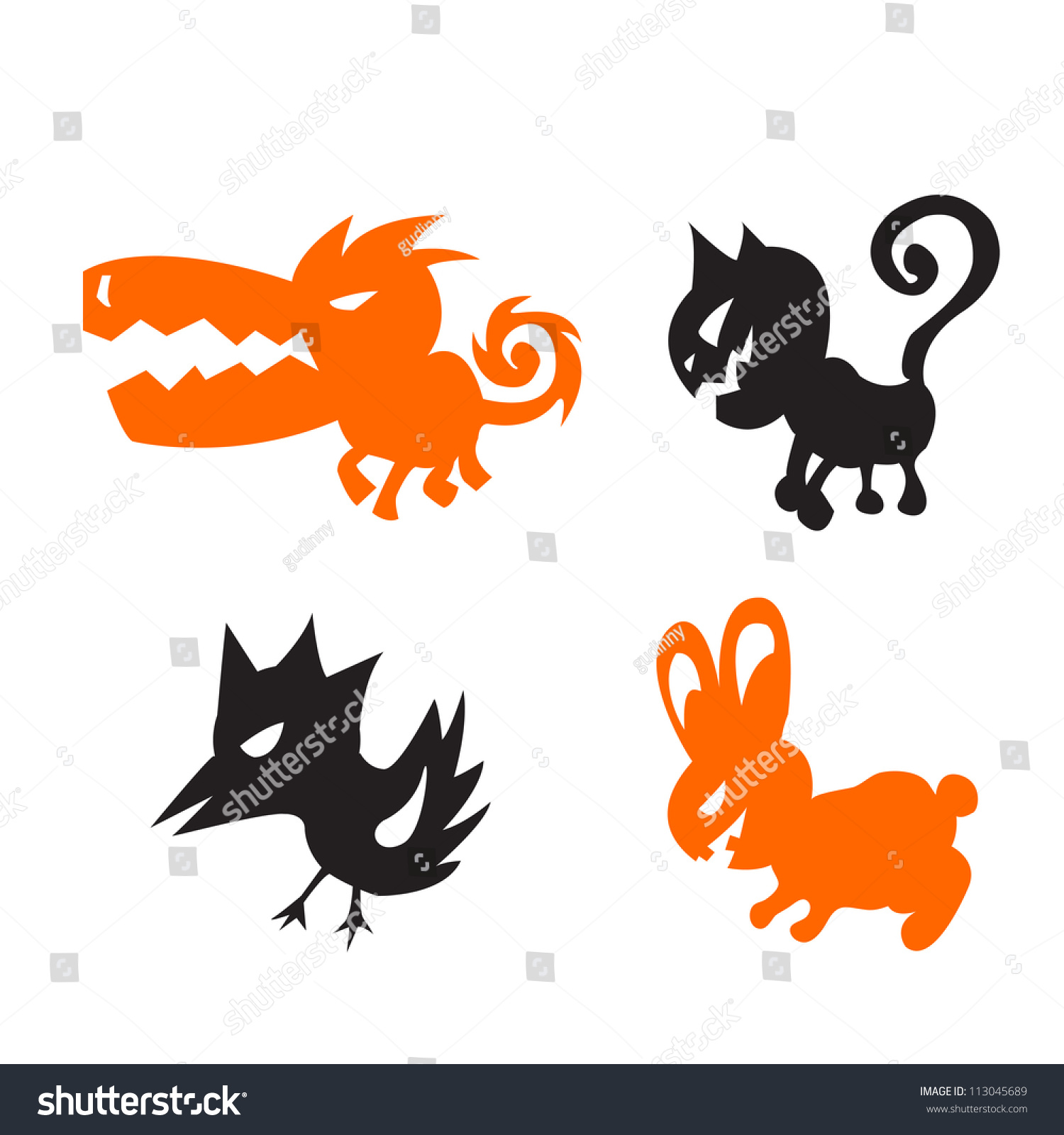 Angry Animals Silhouette: vector de stock (libre de regalías) 113045689