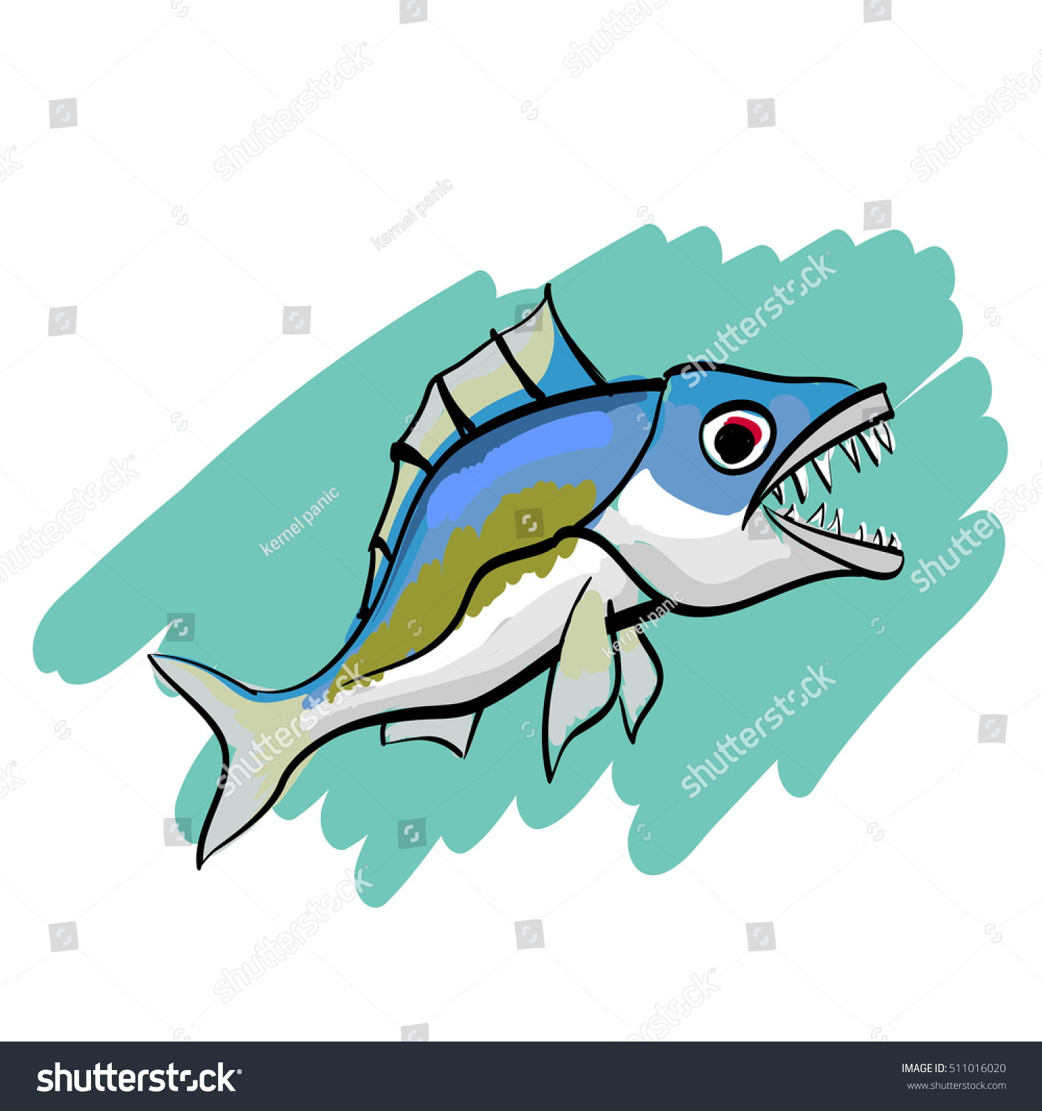 Angry Cartoon Fish Colored Handdrawn Vector Stock Vector (Royalty Free ...