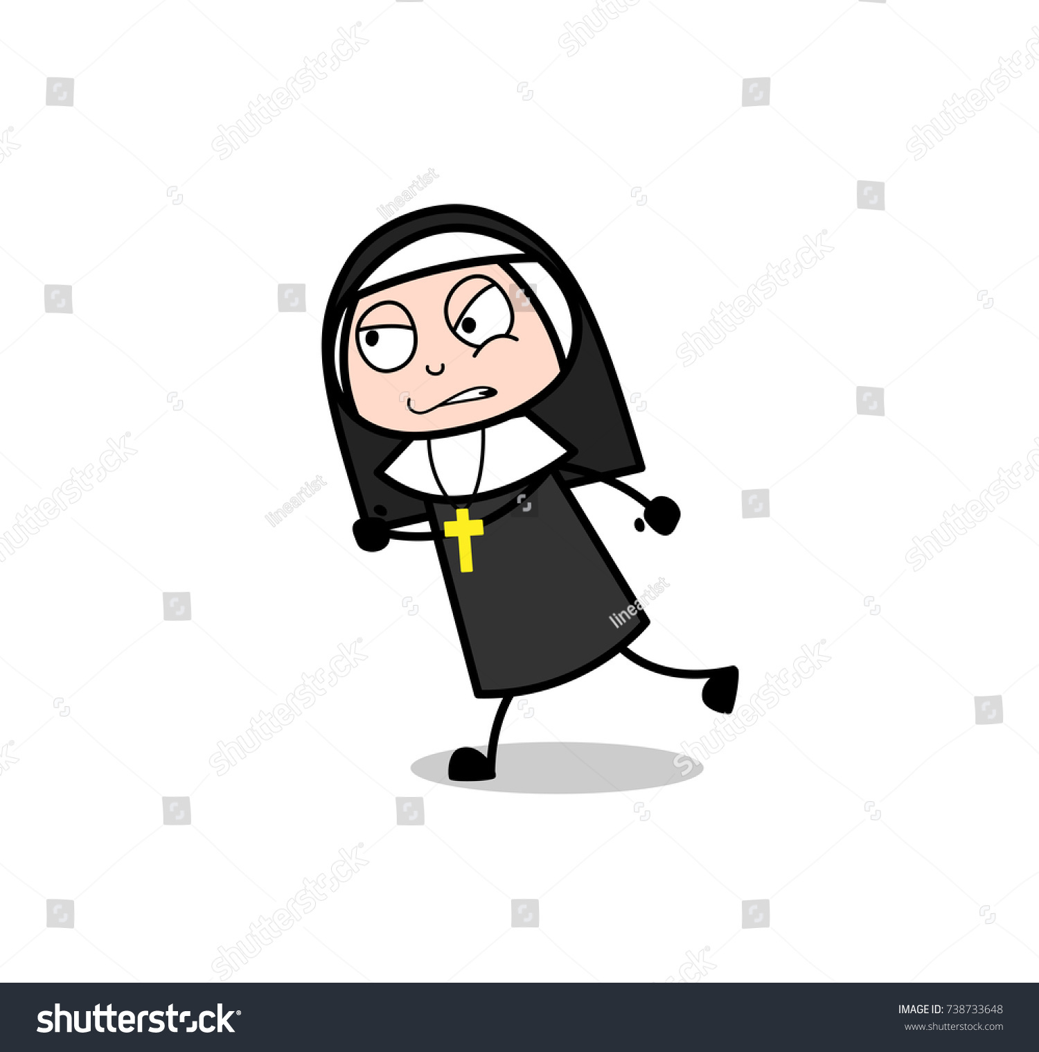 Angry Cartoon Nun Running Vector Stock Vector (Royalty Free) 738733648 ...