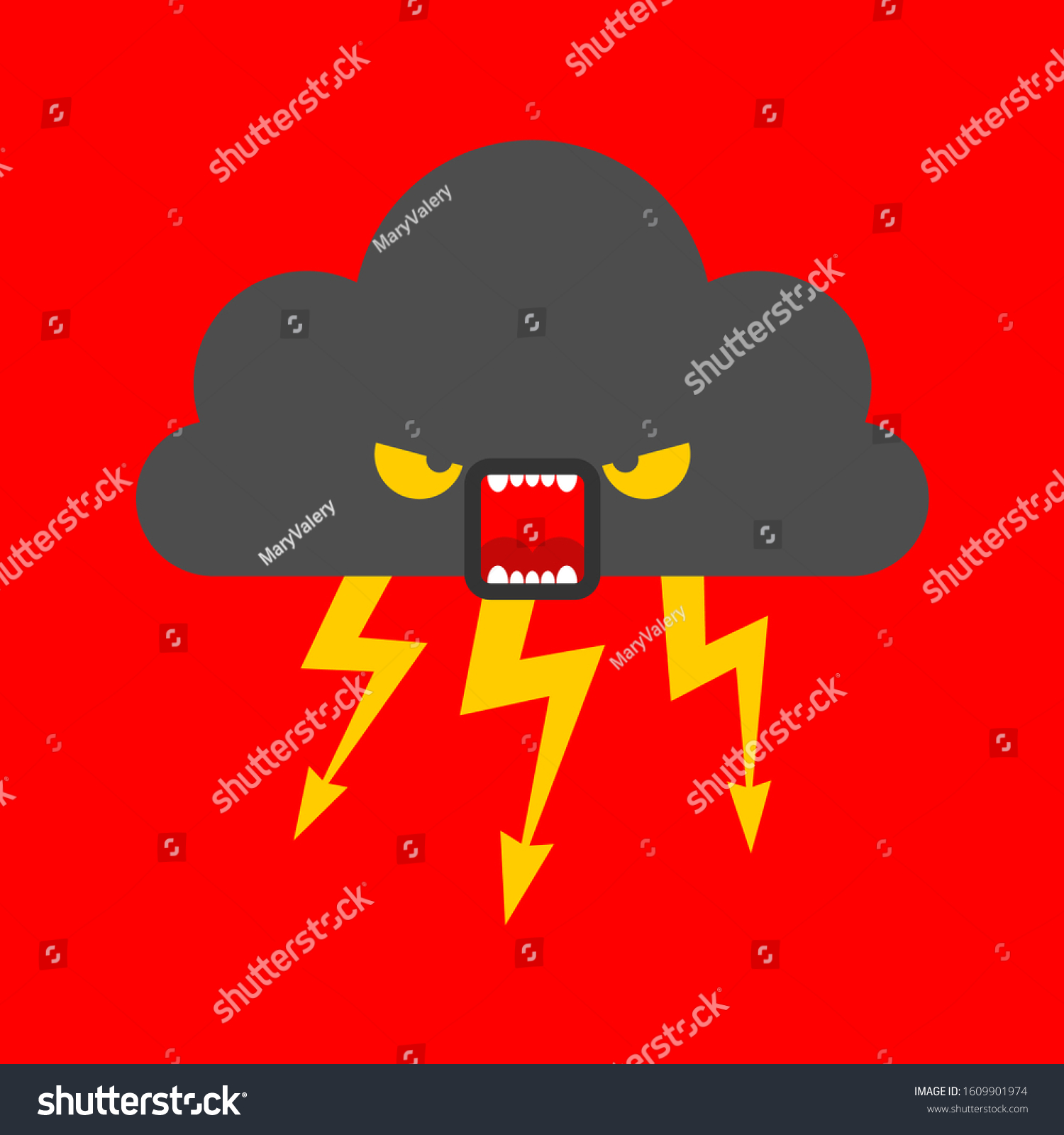 Angry Cloud Thunder Lightning Vector Illustration 스톡 벡터(로열티 프리 ...