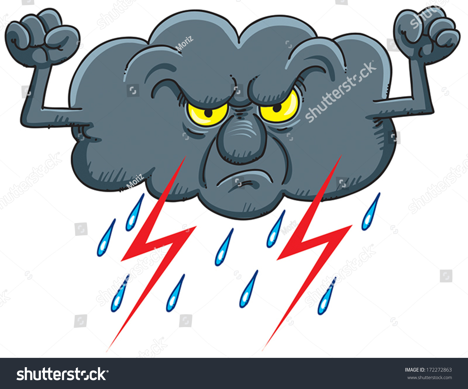 Angry Cloud Rain Lightning Stock Vector (Royalty Free) 172272863