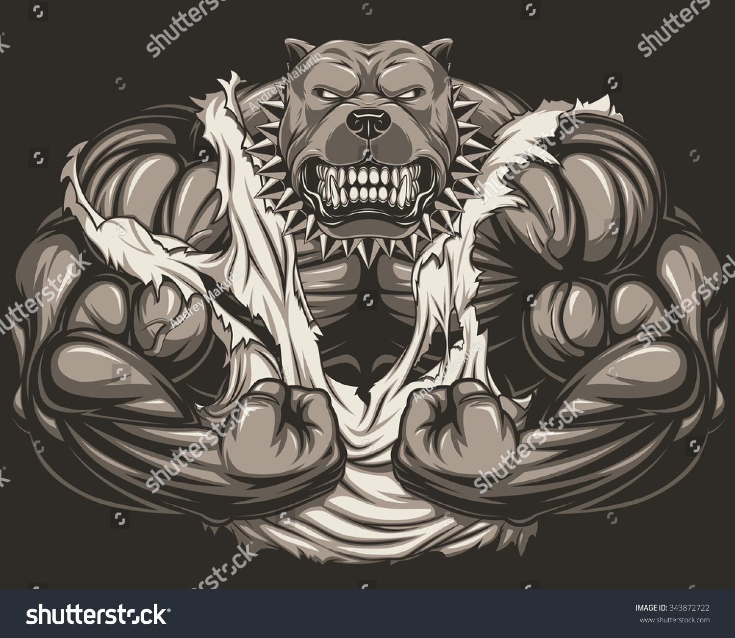 12 Vector illustration of a strong pitbull with big biceps Images ...