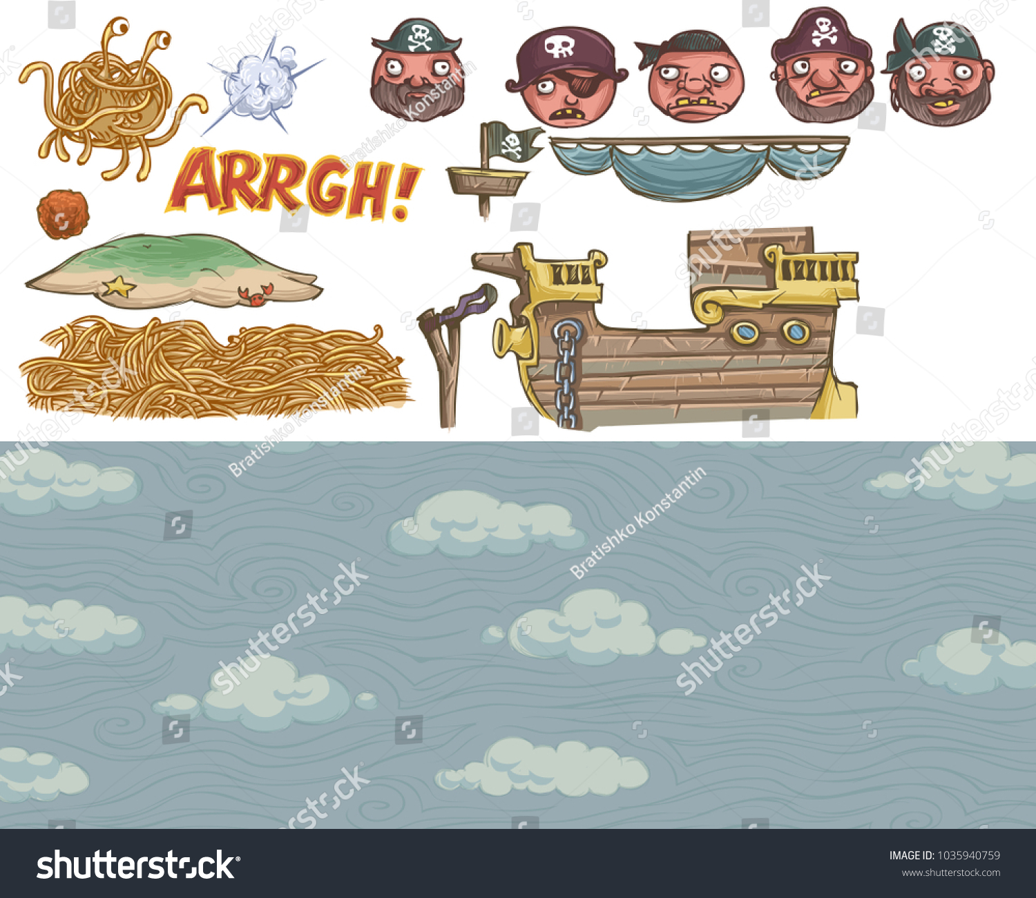 Angry Flying Spaghetti Monster Set: vector de stock (libre de regalías ...
