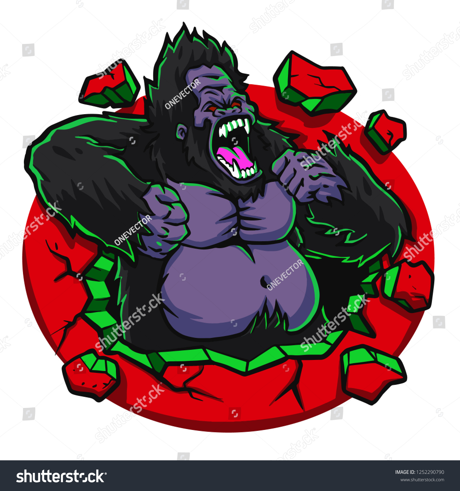 Angry Gorilla Breaking Wall Stock Vector (Royalty Free) 1252290790
