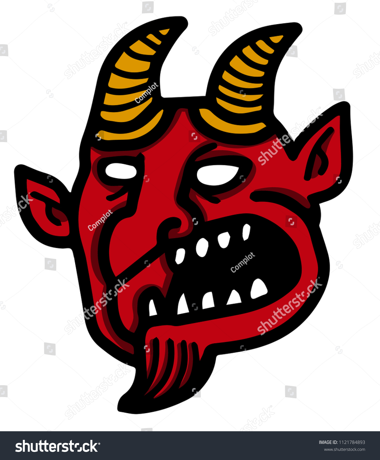 Vektor Stok Angry Horned Demon Head (Tanpa Royalti) 1121784893