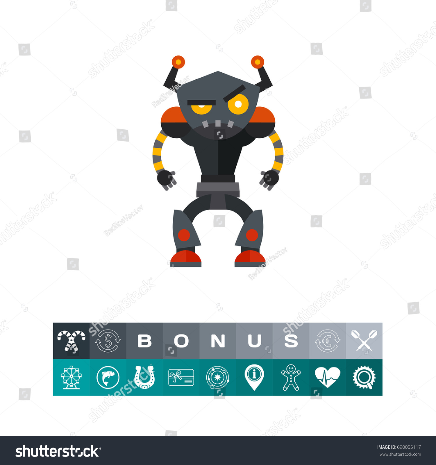 Angry Humanoid Robot Icon: vector de stock (libre de regalías) 690055117