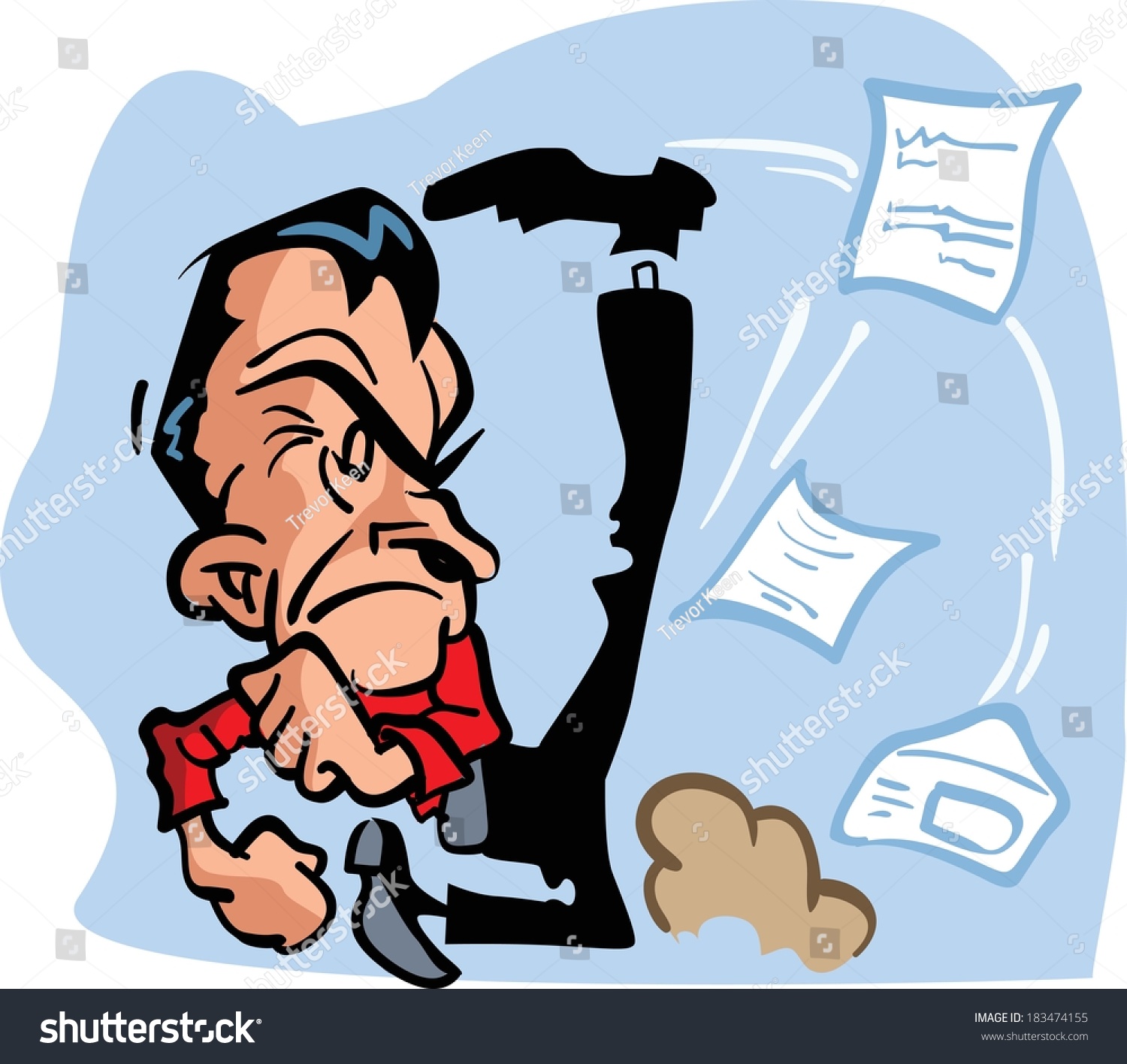 Angry Man Kicking Bills Stock Vector (Royalty Free) 183474155