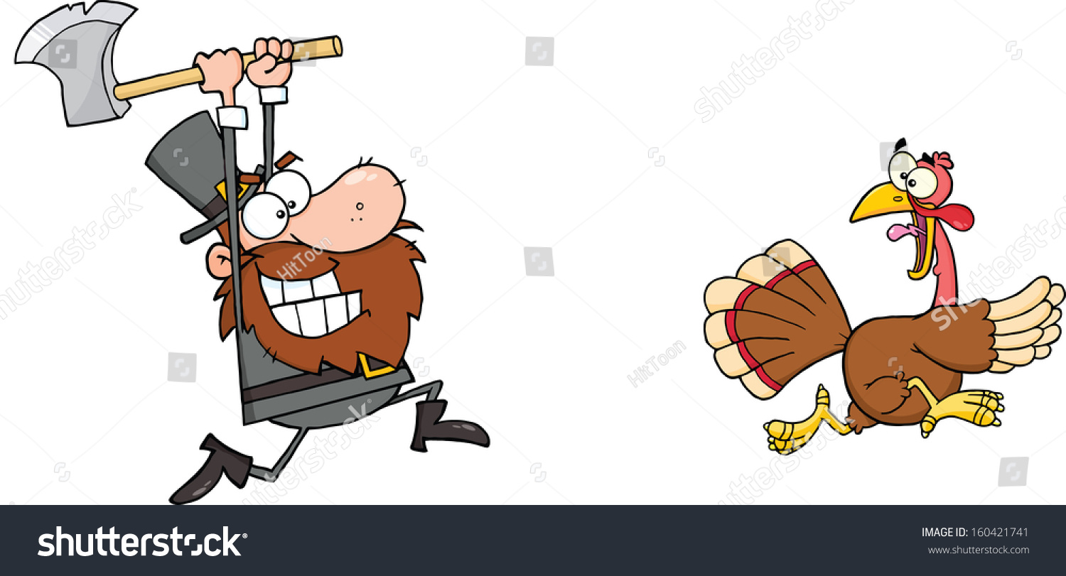 Angry Pilgrim Chasing Axe Turkey Stock Vector (Royalty Free) 160421741 ...