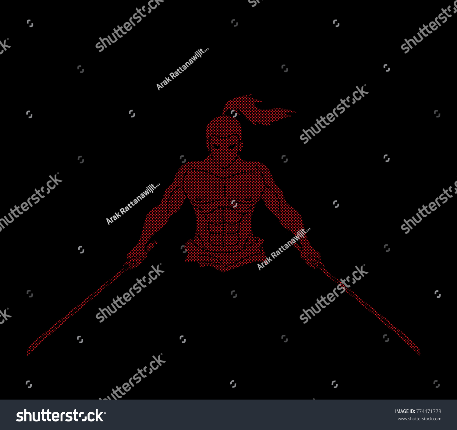 Angry Samurai Standing Swords Front View: Stock-Vektorgrafik ...