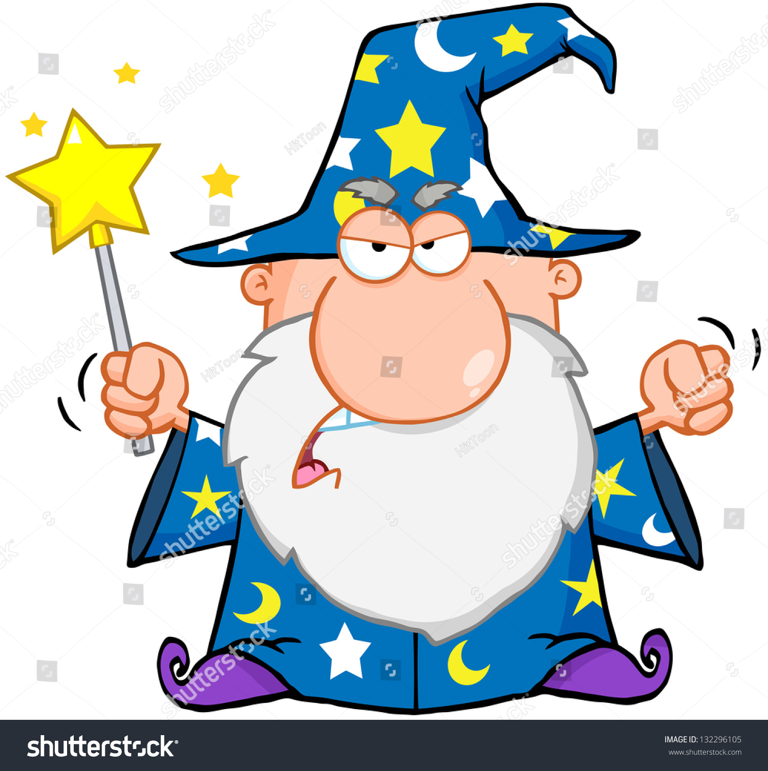 Angry Wizard Waving Magic Wand Stock Vector 132296105 - Shutterstock