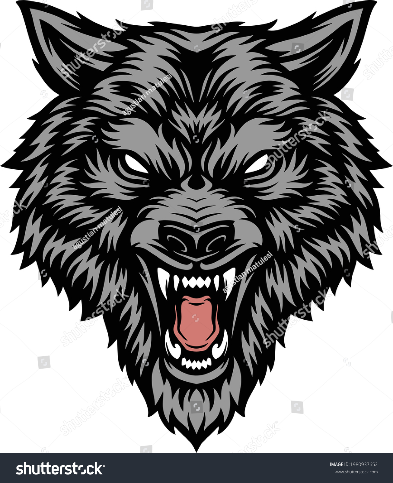 Angry Wolf Head Illustration Design Stock Vector (Royalty Free) 1980937652